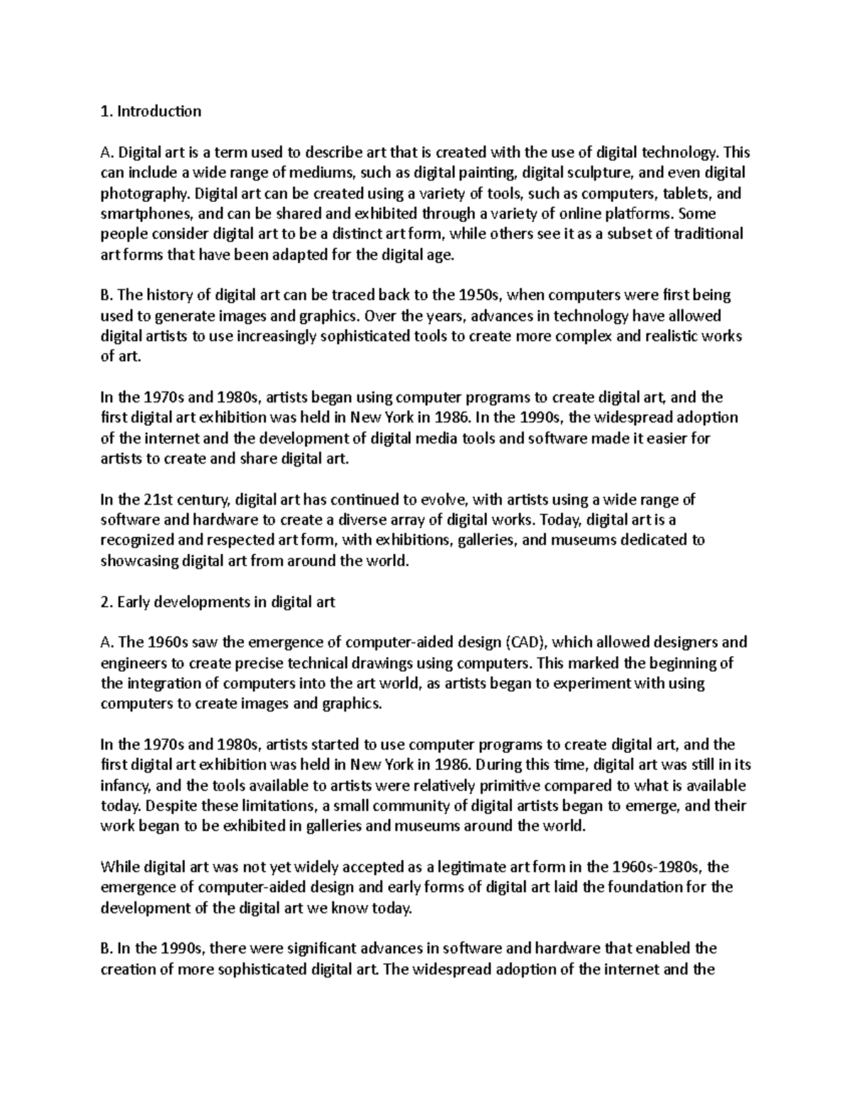 Digital Art Evolution - Introduction A. Digital art is a term used to ...