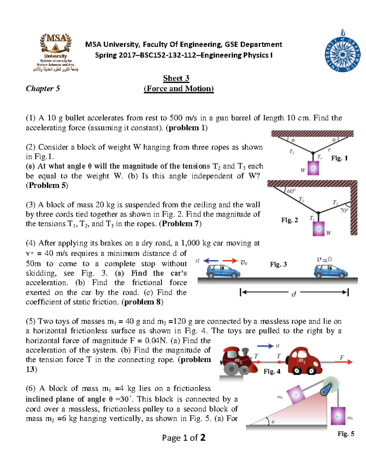 Sheet 3 - Spring 2017 - MSA University, Faculty Of Engineering, GSE ...