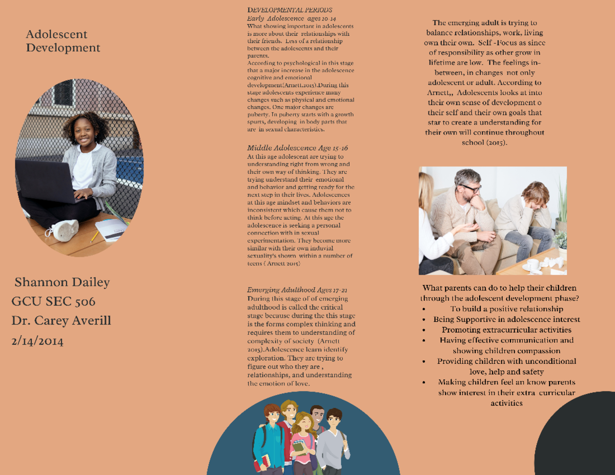 Sec 502 brochure - DEVELOPMENTAL PERIODS Early Adolescence ages The ...
