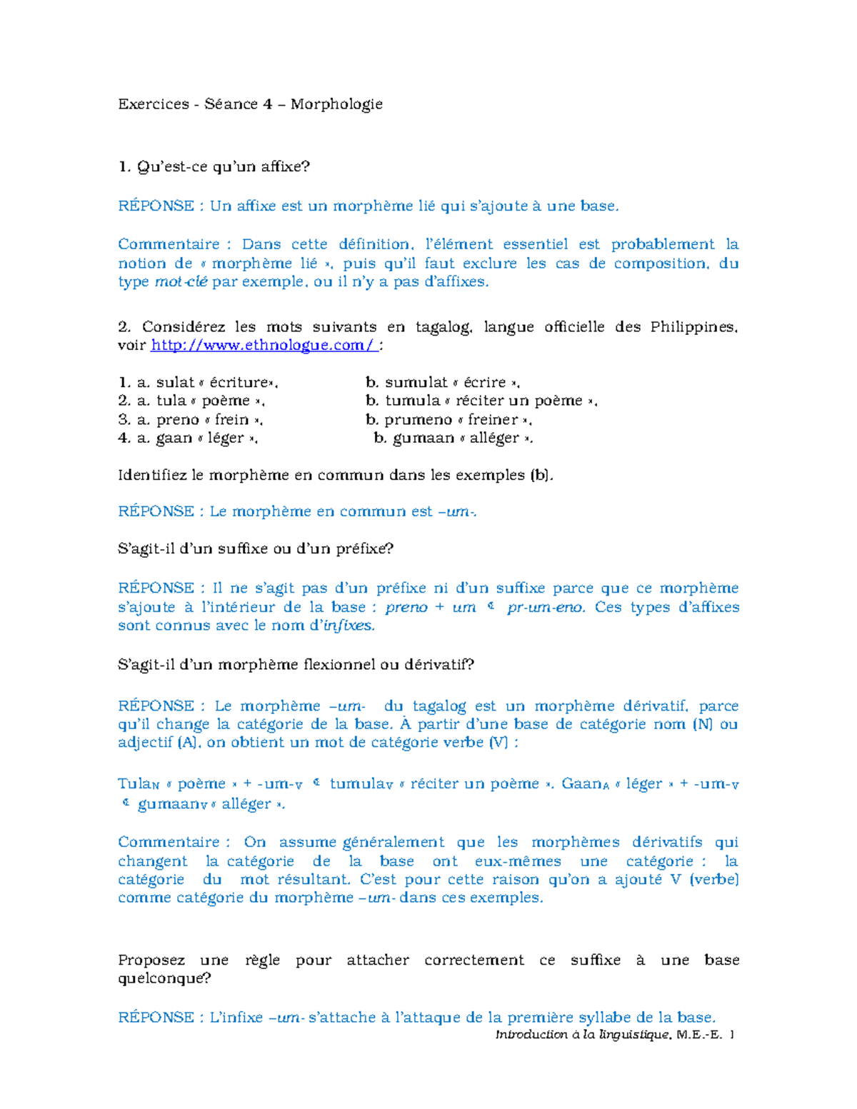 exercices de morphologie lexicale