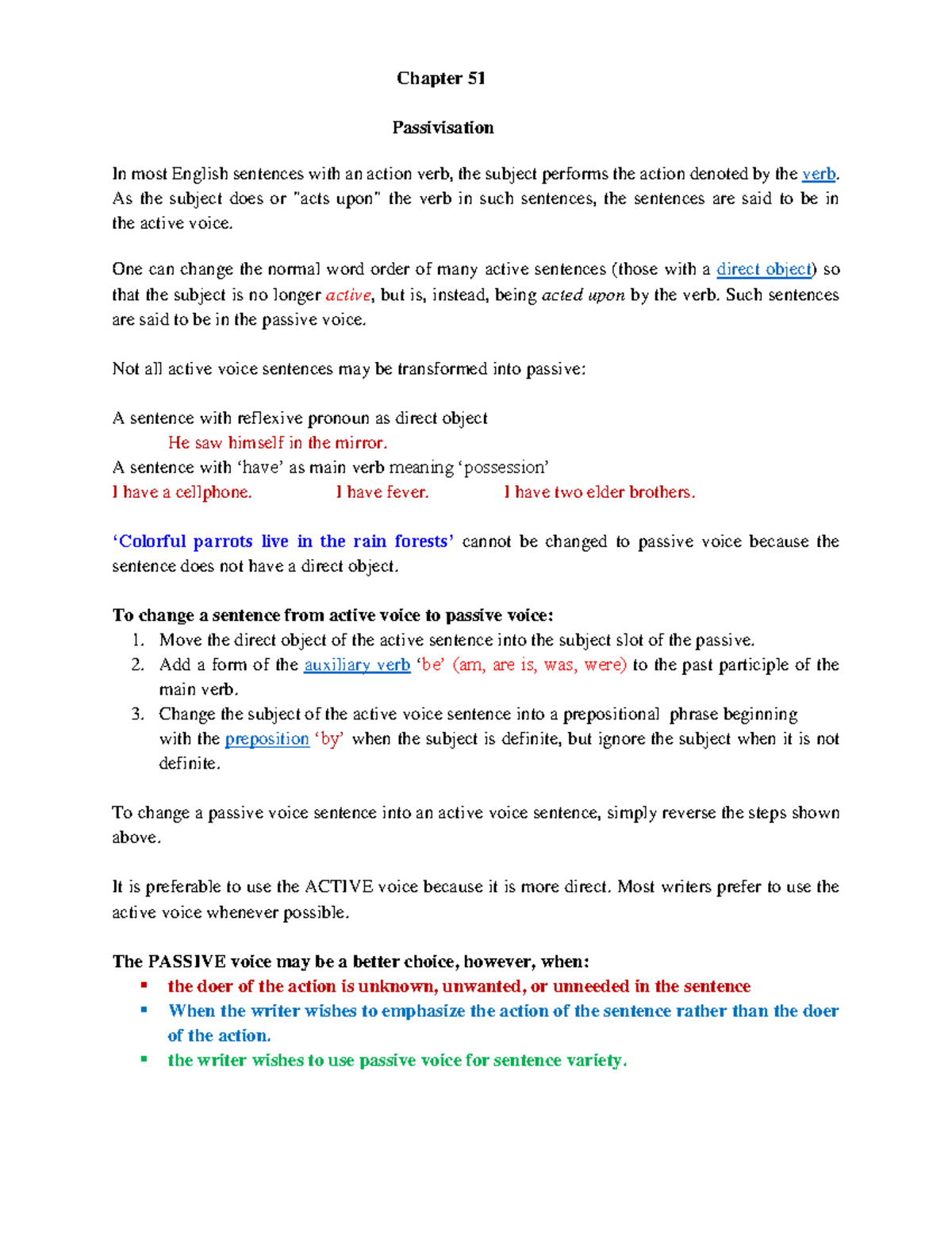 Chapter 51 - Passivisation - Chapter 51 Passivisation In most English ...