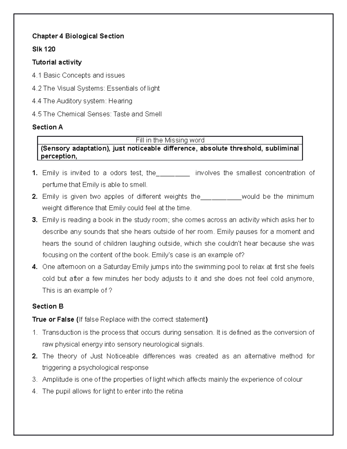 Emmah Worksheet - tutorial work activities with memorandum t check yourself - Chapter 4 ...