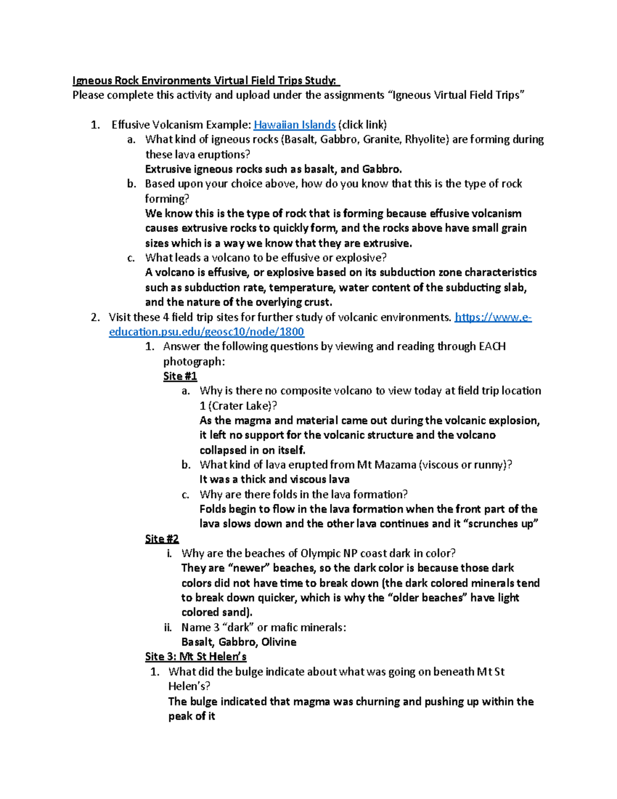 Igneous Rock Environments Virtual Field Trips Study - What kind of ...