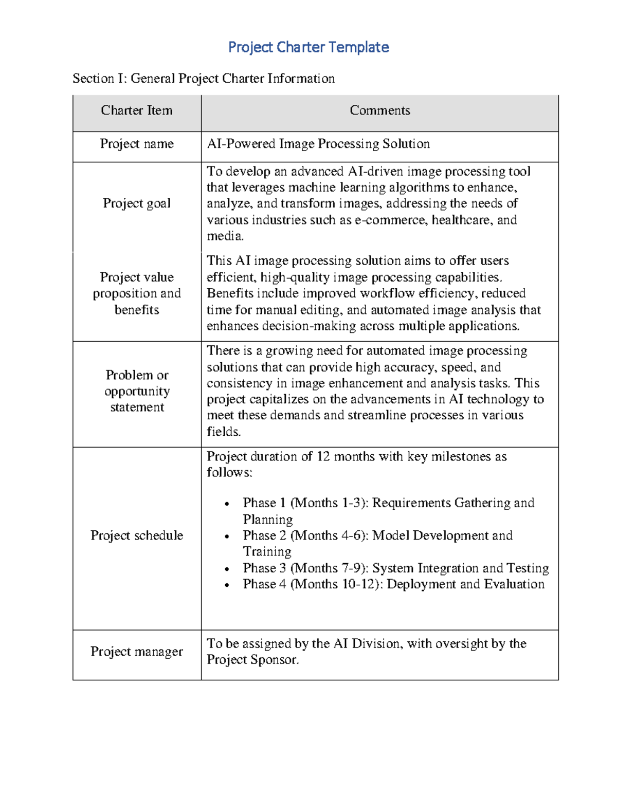 Project Charter - Project value proposition and benefits This AI image ...