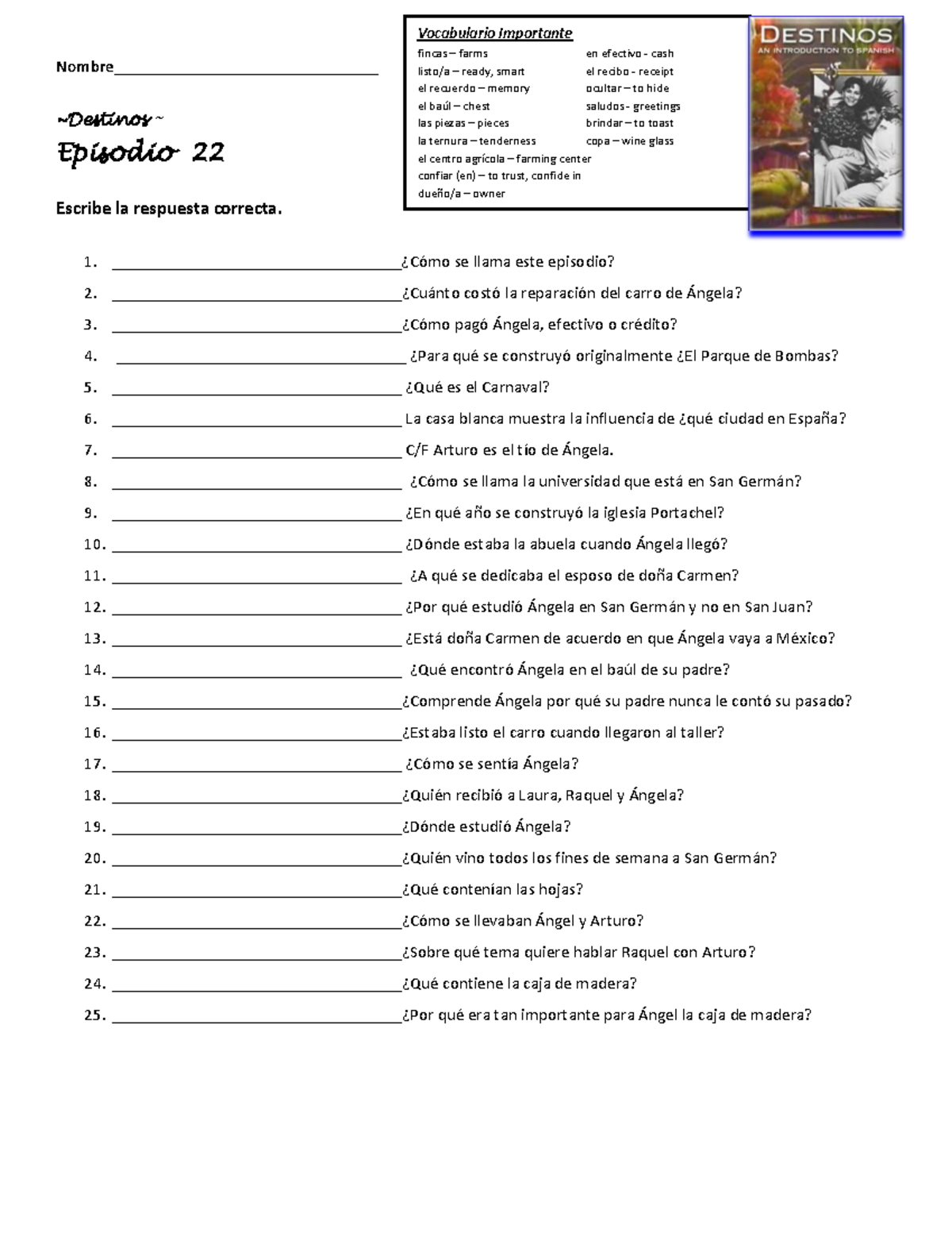 Destinos Ep 22 Preguntas - Nombre ...