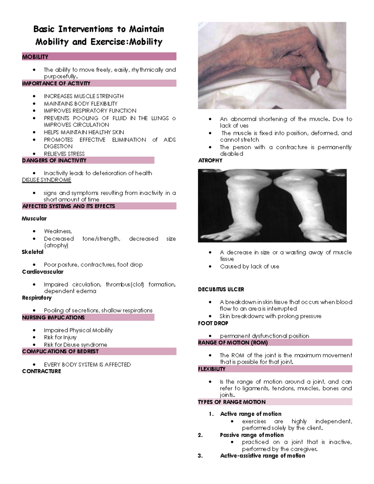 FNP RLE Midterms 2 - lecture notes - Basic Interventions to Maintain ...