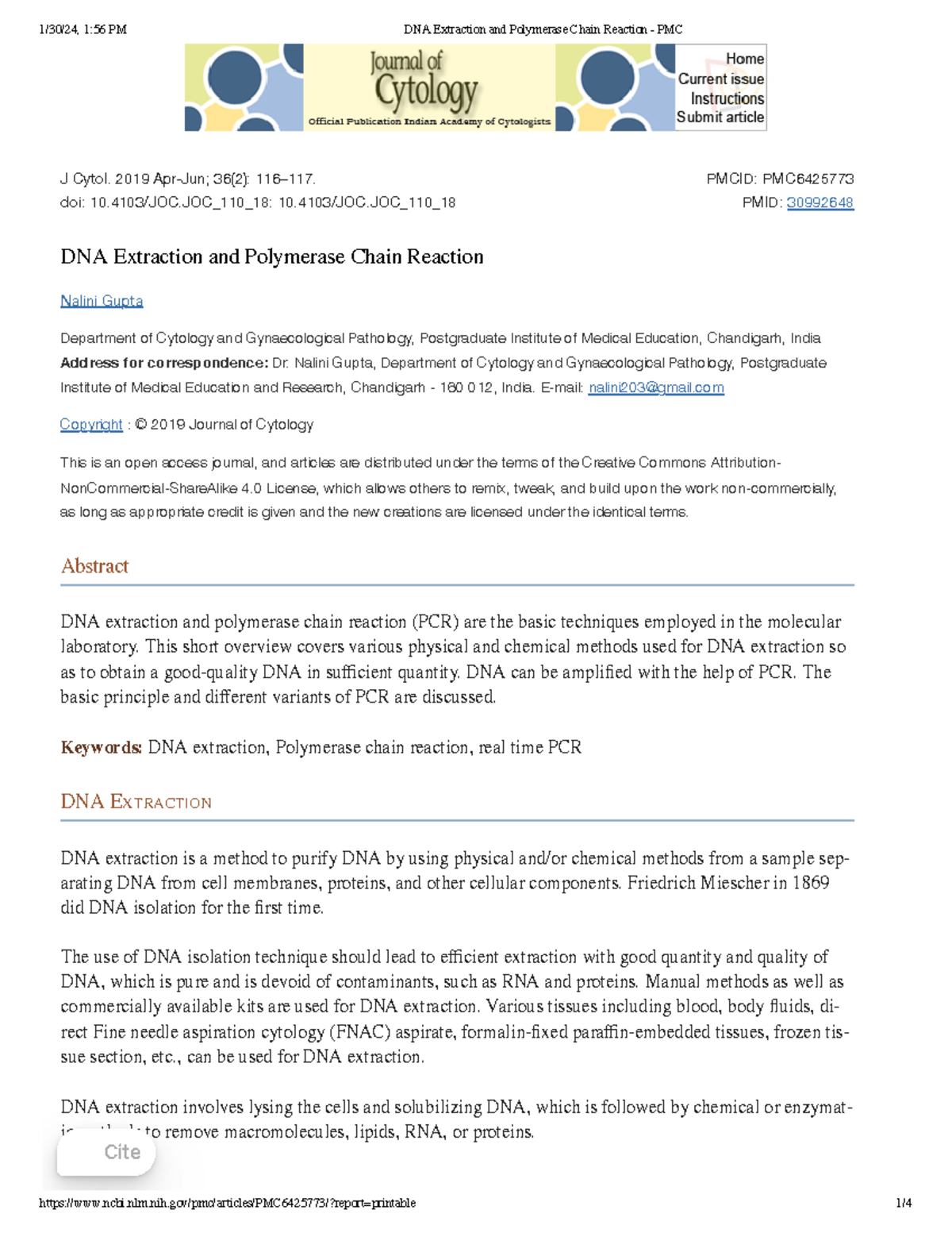 DNA Extraction and Polymerase Chain Reaction - PMC - J Cytol. 2019 Apr ...
