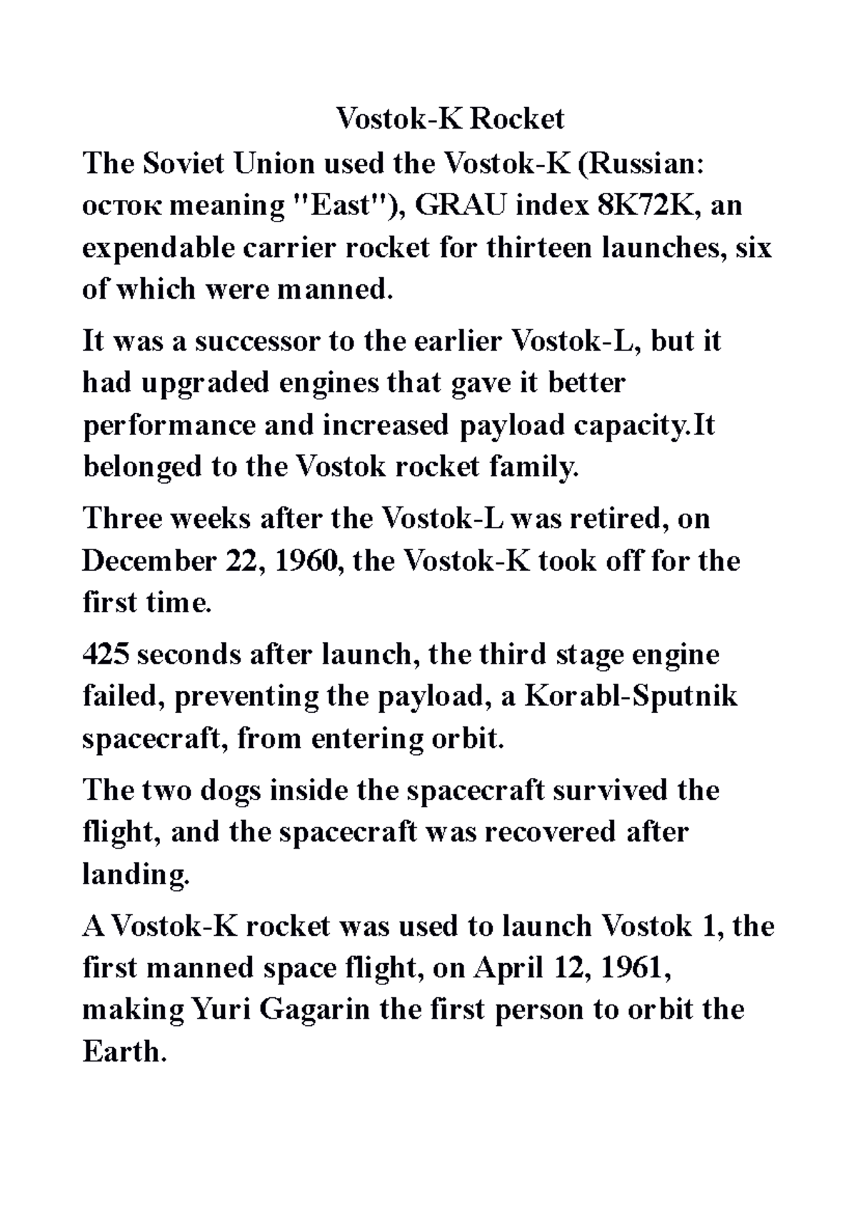 Vostok-K Rocket - ifah - Vostok-K Rocket The Soviet Union used the ...