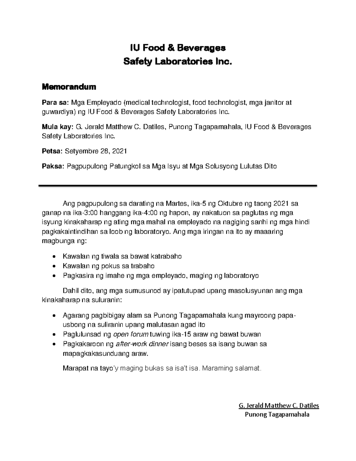 Memorandum - all about memo - G. Jerald Matthew C. Datiles Punong ...