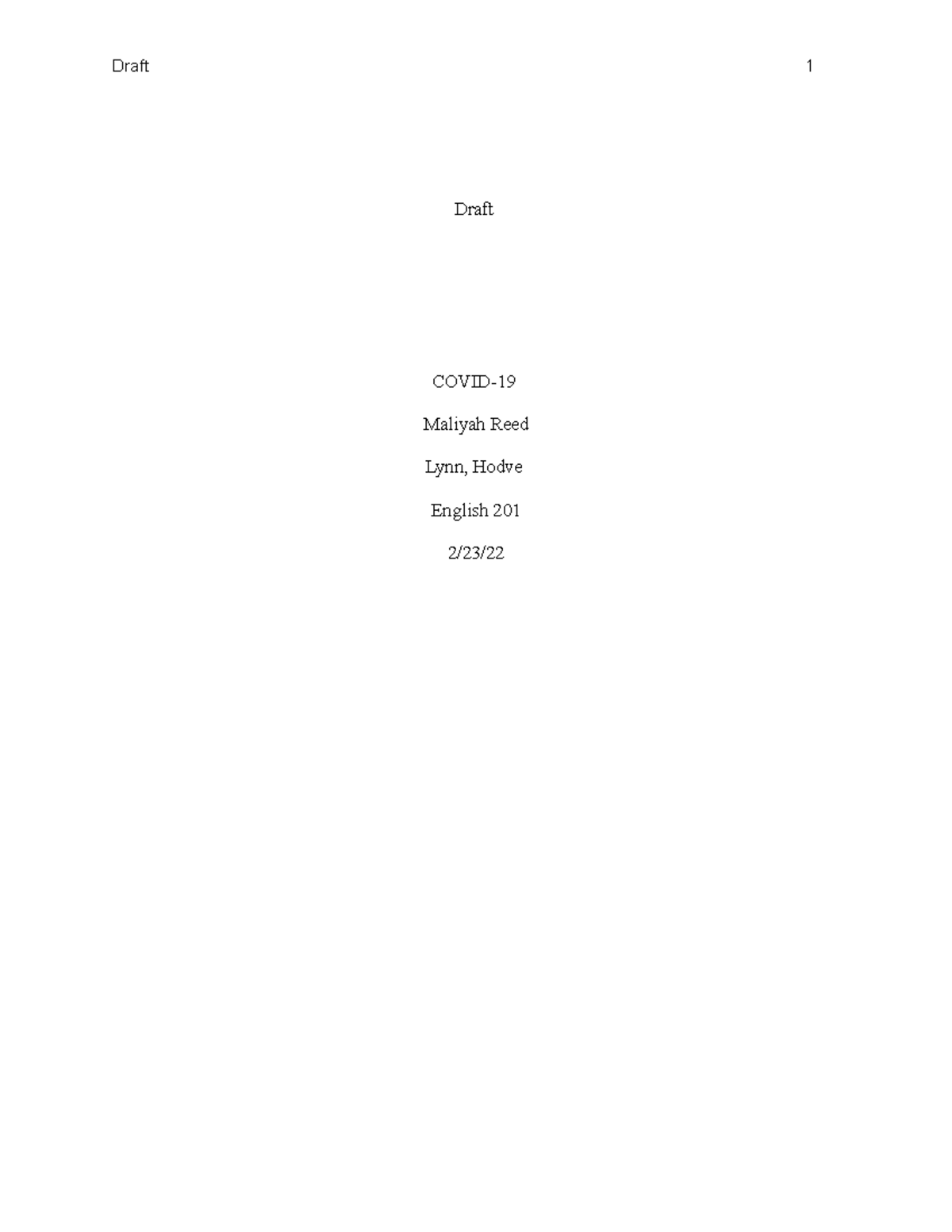 Draft-1 - First final draft workshop examples - Draft COVID- Maliyah ...