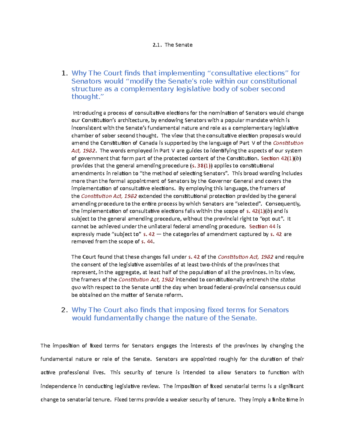 2.1 Senate - The Senate 1. Why The Court finds that implementing ...