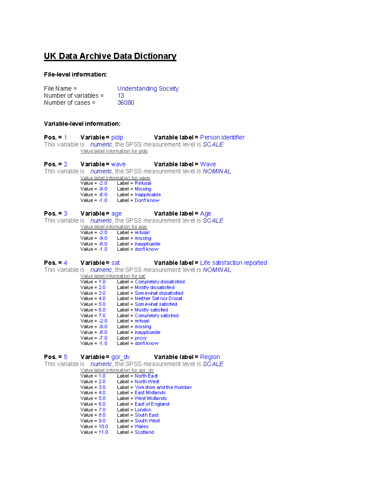 Variables Descriptor - erre - UK Data Archive Data Dictionary File ...