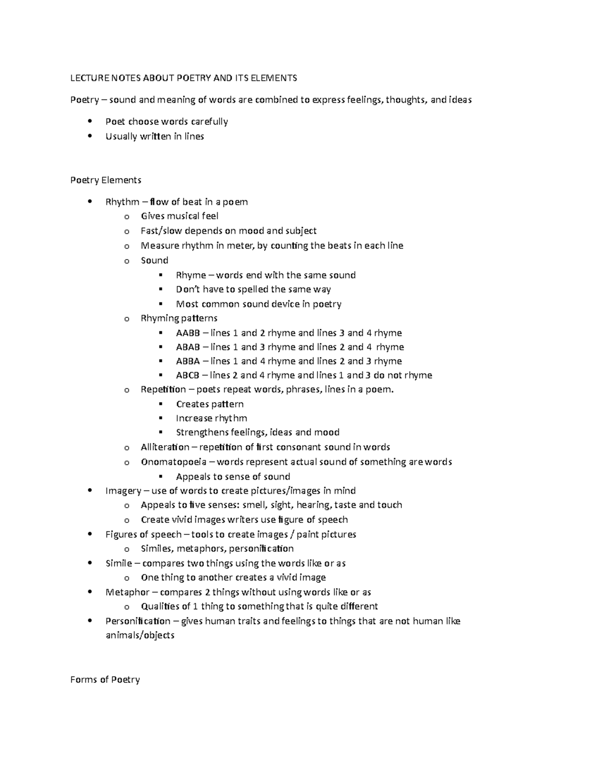 Lecture Notes About Poetry AND ITS Elements - LECTURE NOTES ABOUT ...