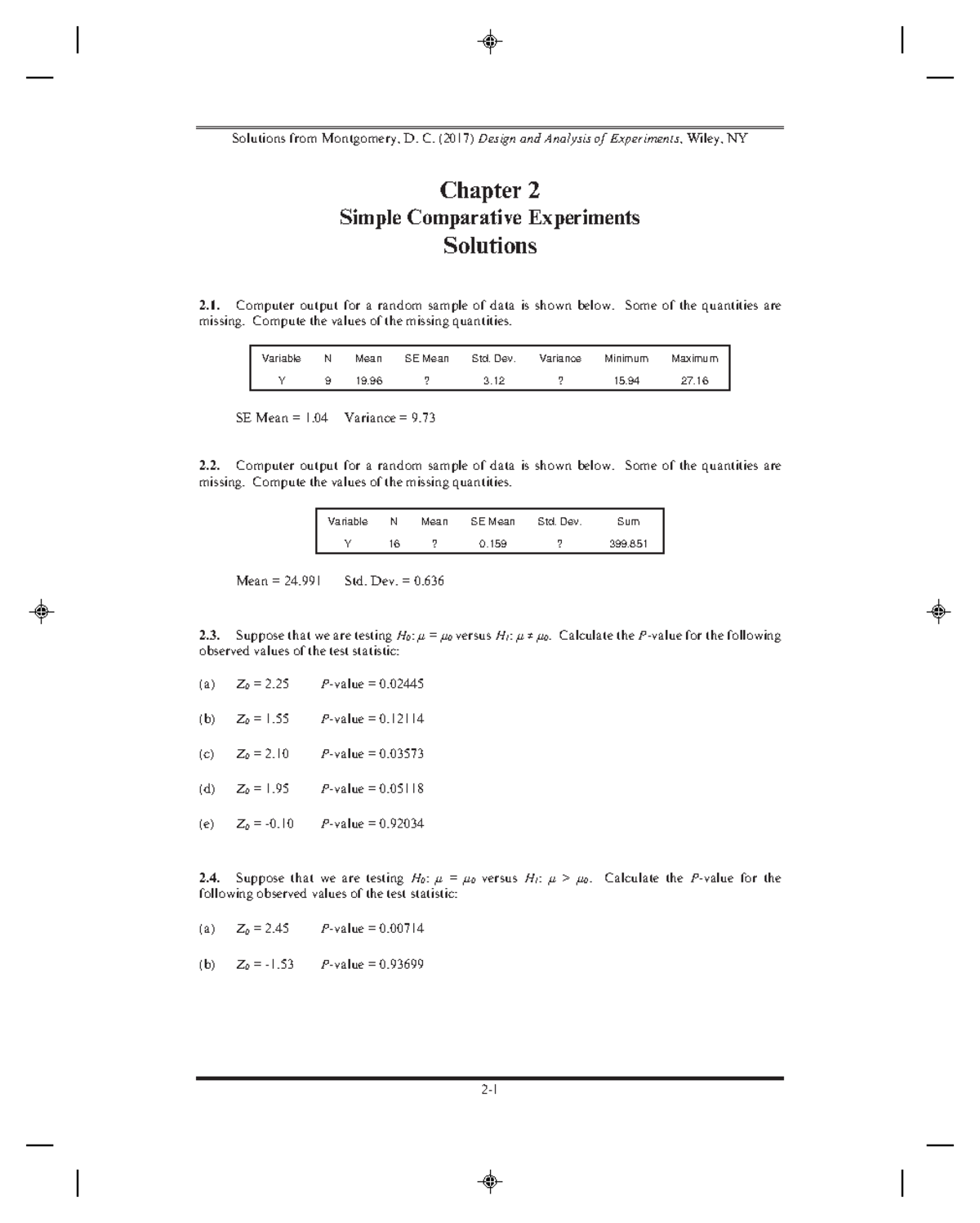 Ch02 - Solutions from Montgomery, D. C. (2017) Design and Analysis of Experiments, Wiley, NY ...