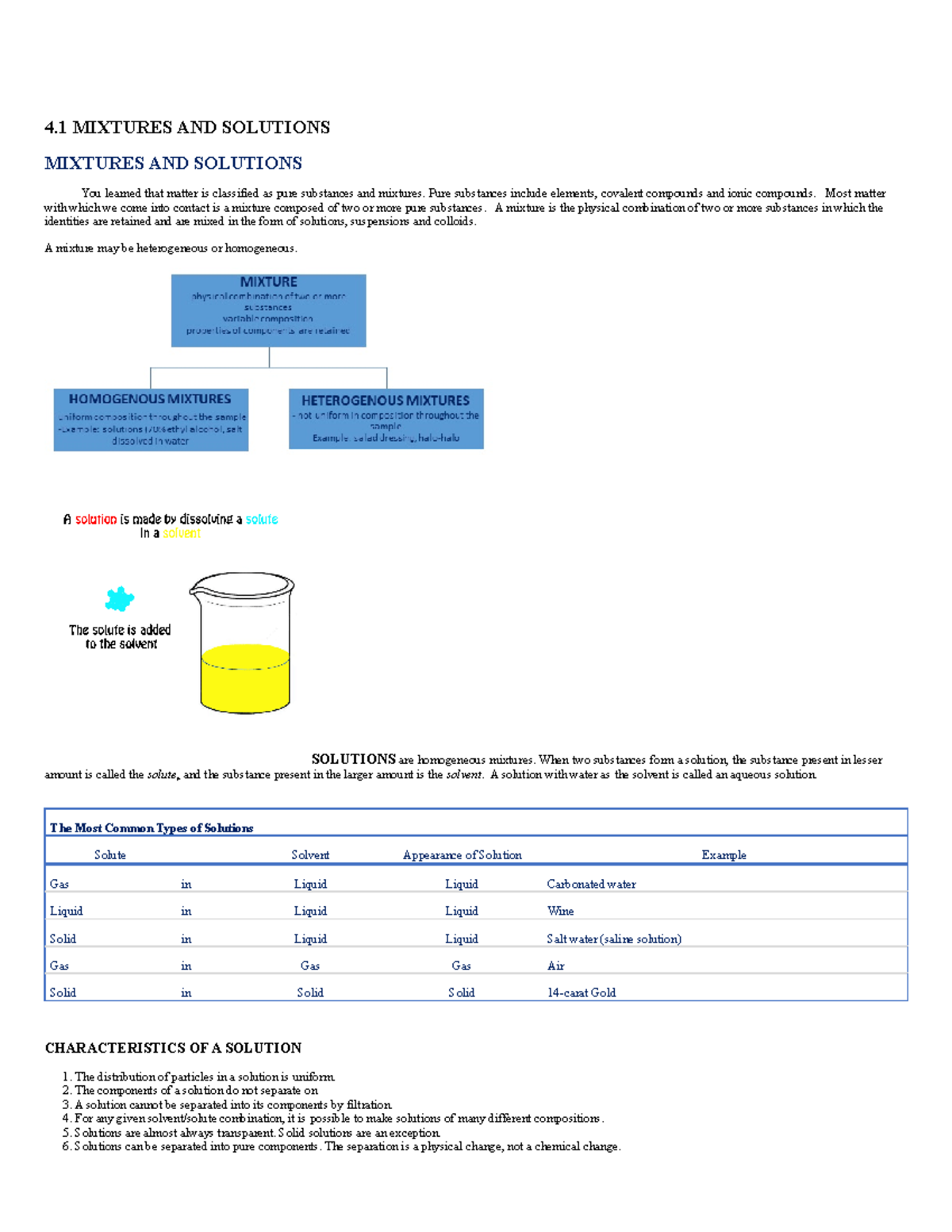 Mixtures and solutions - Chem 1_BSMLS 1B_AY 2024- Module 4 - Solutions ...