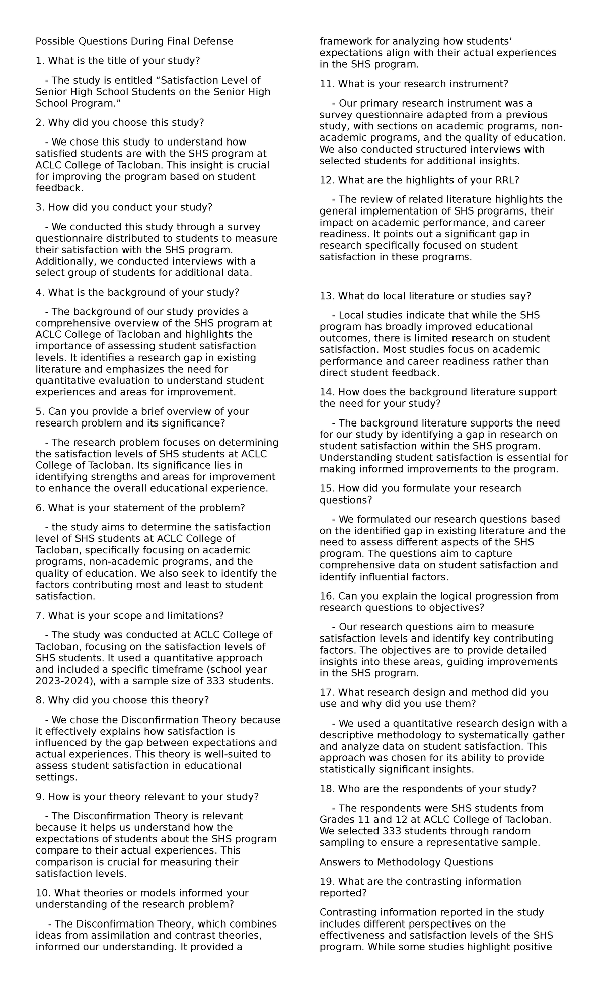 Review - Triple I - Possible Questions During Final Defense What is the ...