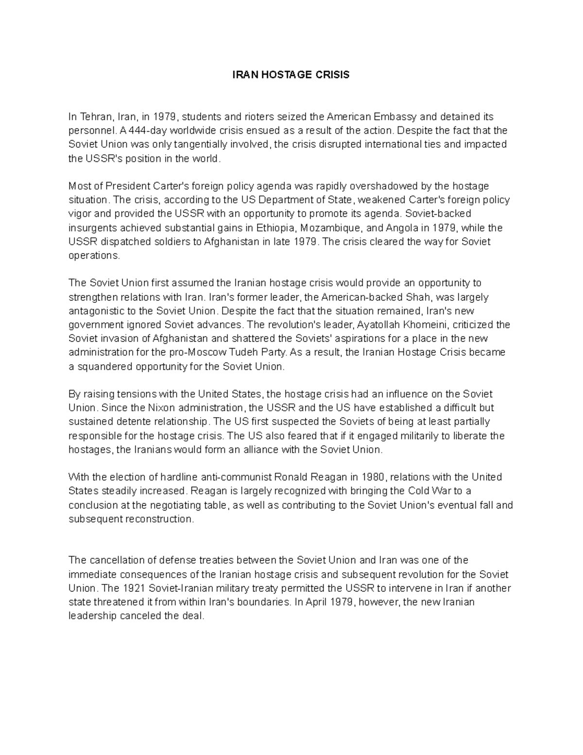 Assign. COLD WAR IRAN Hostage Crisis - IRAN HOSTAGE CRISIS In Tehran ...