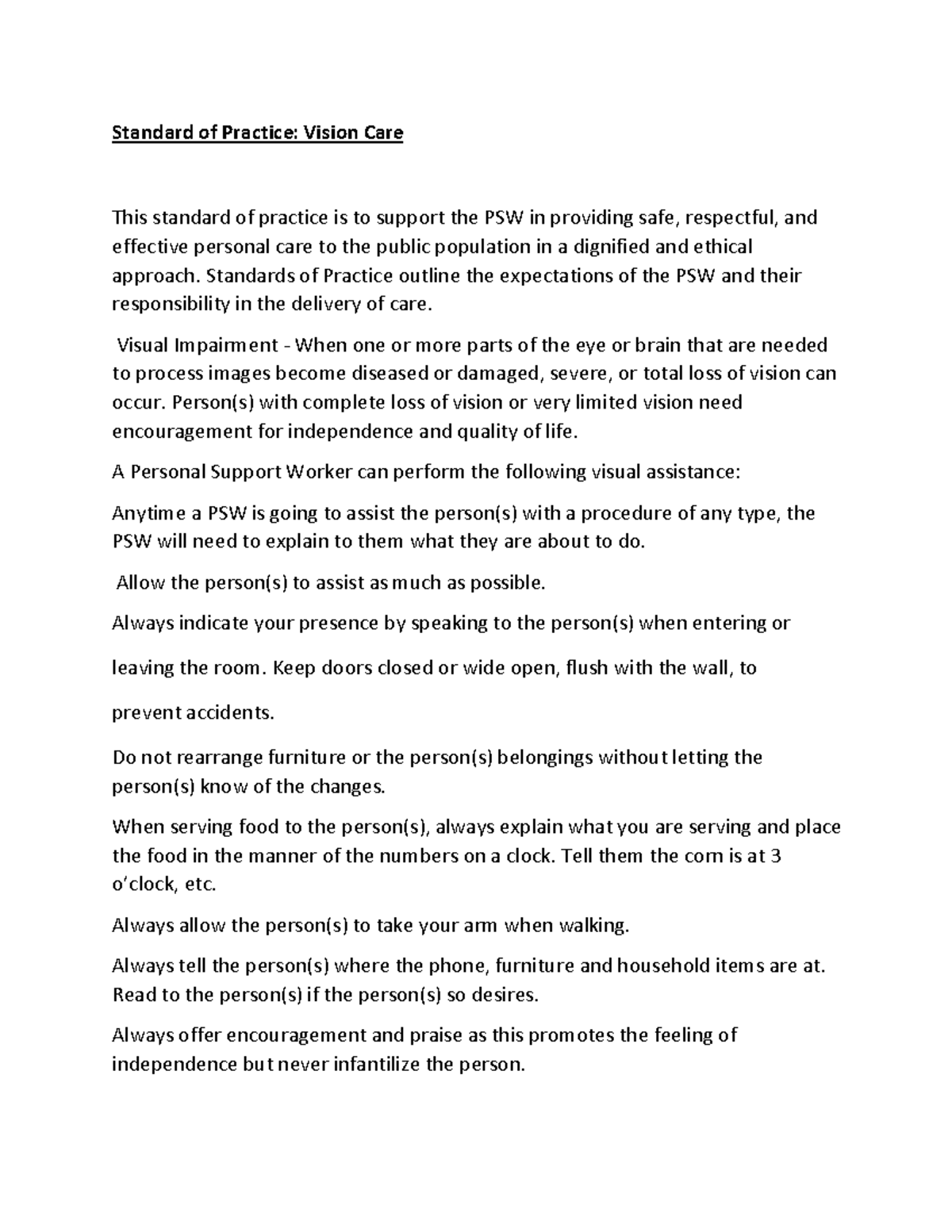 Vision Care - Standard of Practice: Vision Care This standard of ...