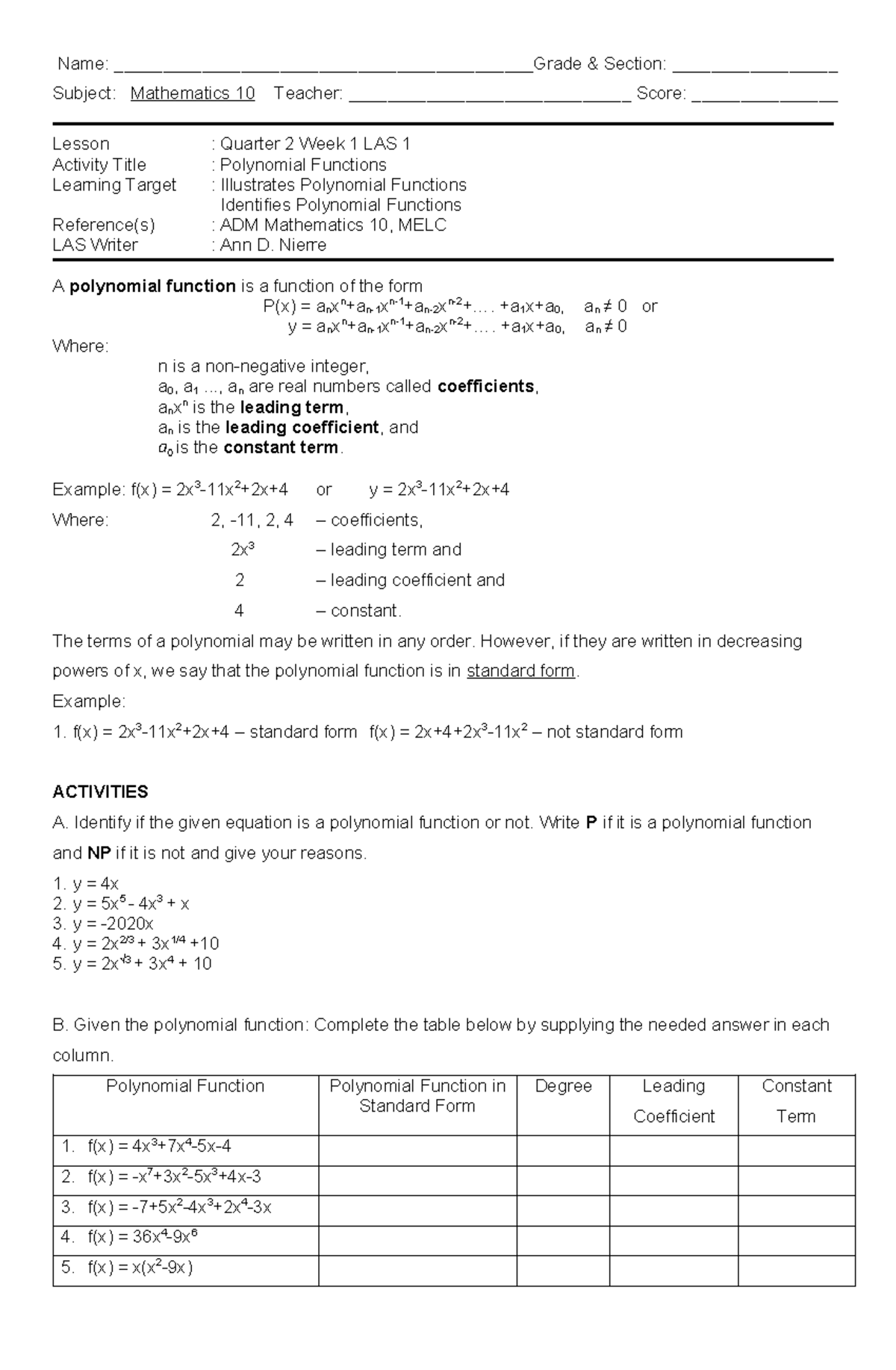 MATH10 Q2 WEEK1 LAS-1 Final - Name ...