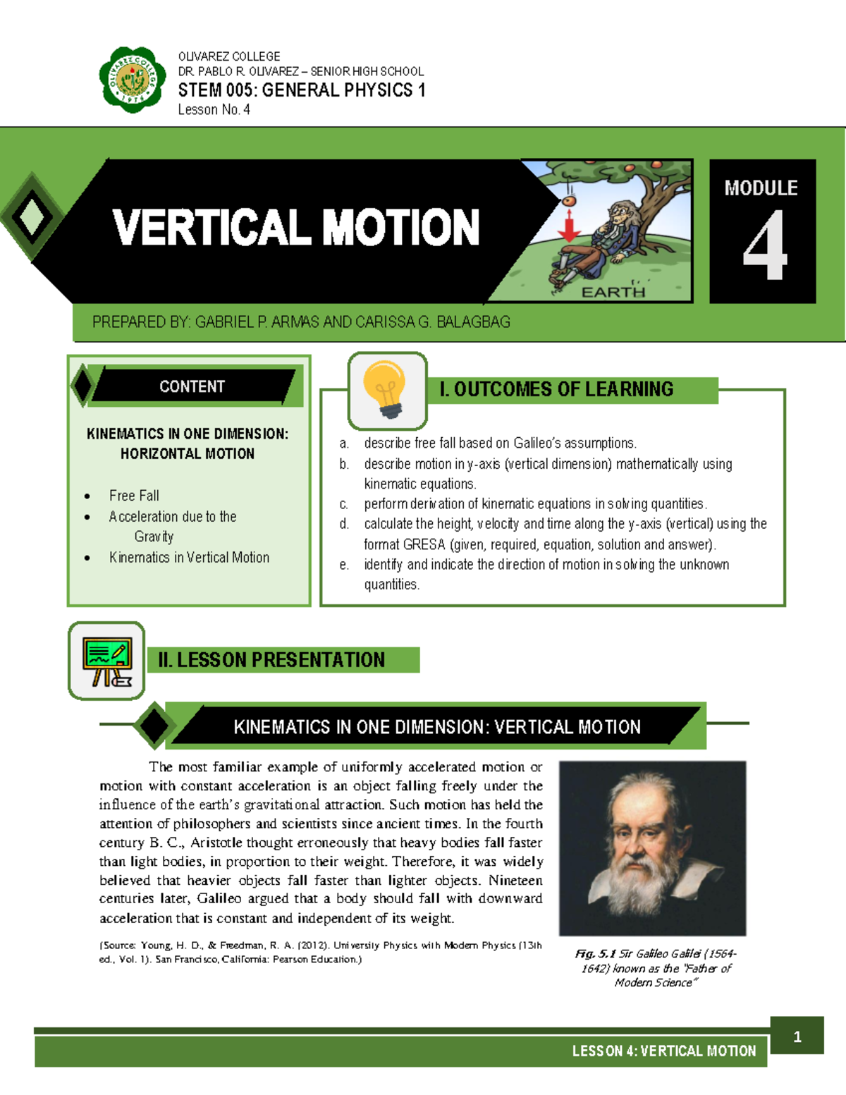 STEM 005 Module 4 Vertical Motion - DR. PABLO R. OLIVAREZ – SENIOR HIGH ...