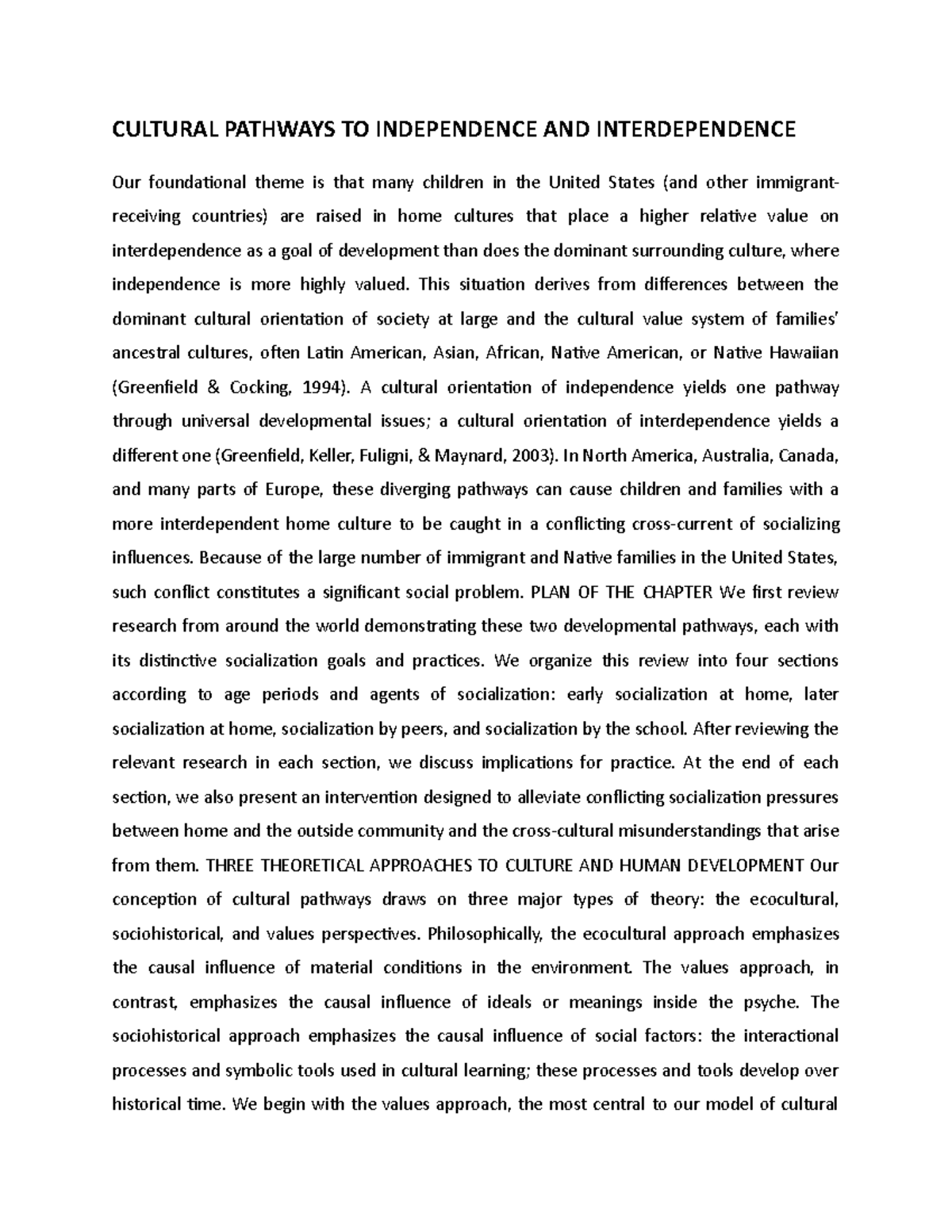 Cultural Pathways TO Independence AND Interdependence - CULTURAL PATHWAYS TO INDEPENDENCE AND ...