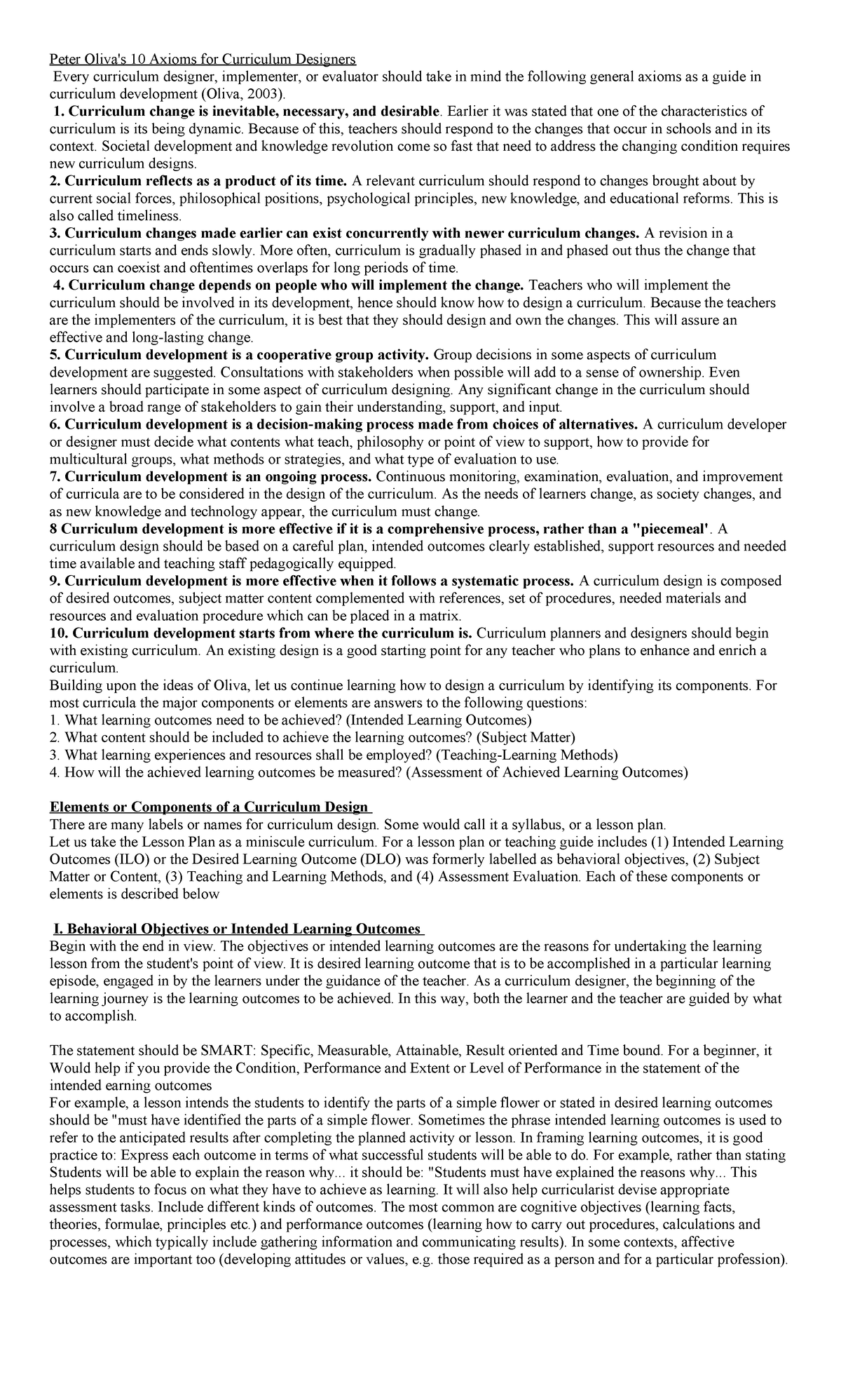 Crafting the curiculum - Peter Oliva's 10 Axioms for Curriculum ...