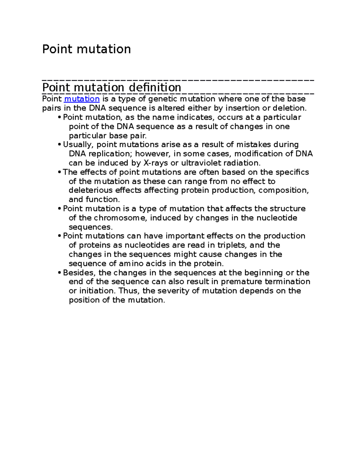 Point mutation - notes - Point mutation Point mutation definition Point ...