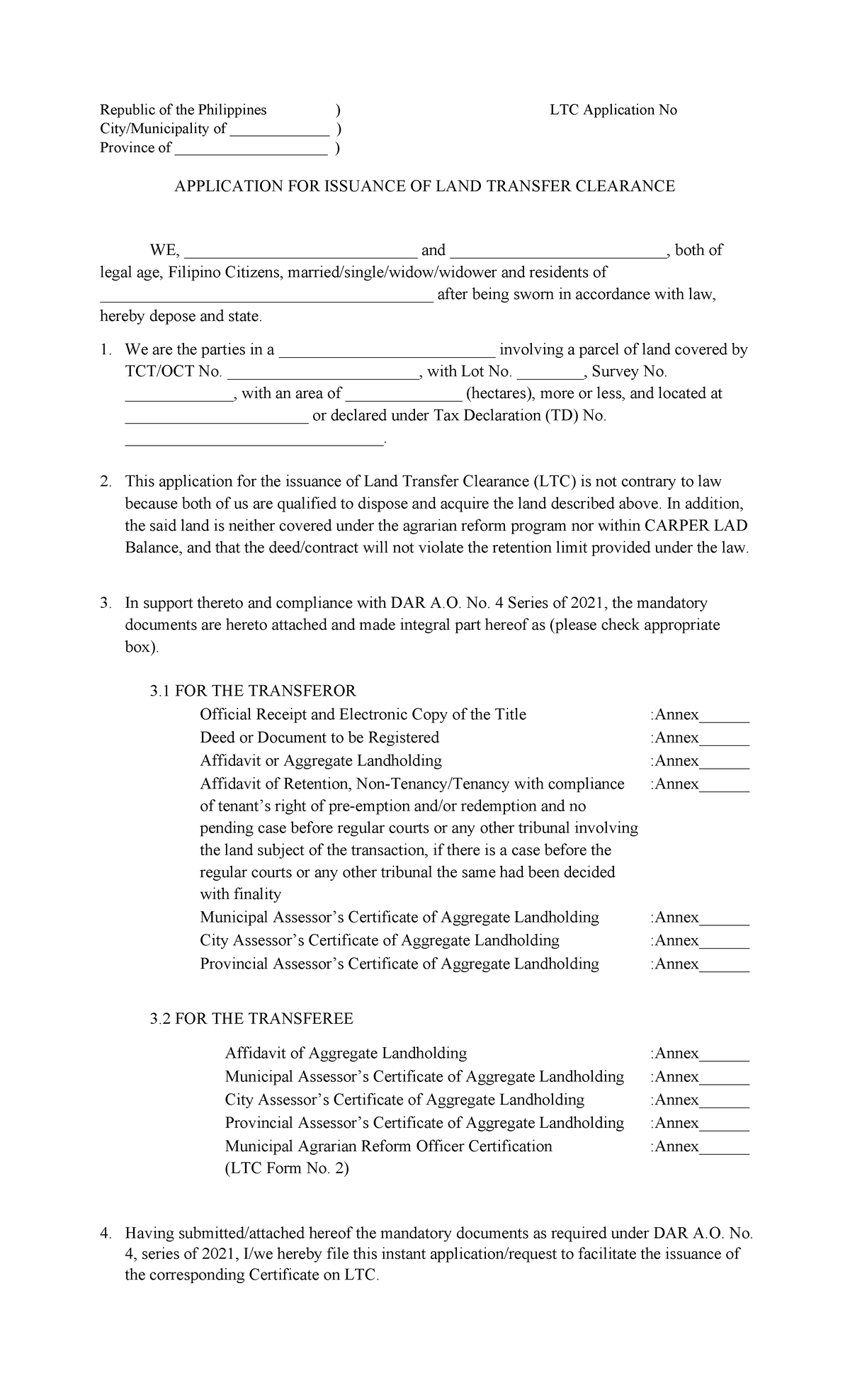 LTC - moveit - Republic of the Philippines ) LTC Application No City ...
