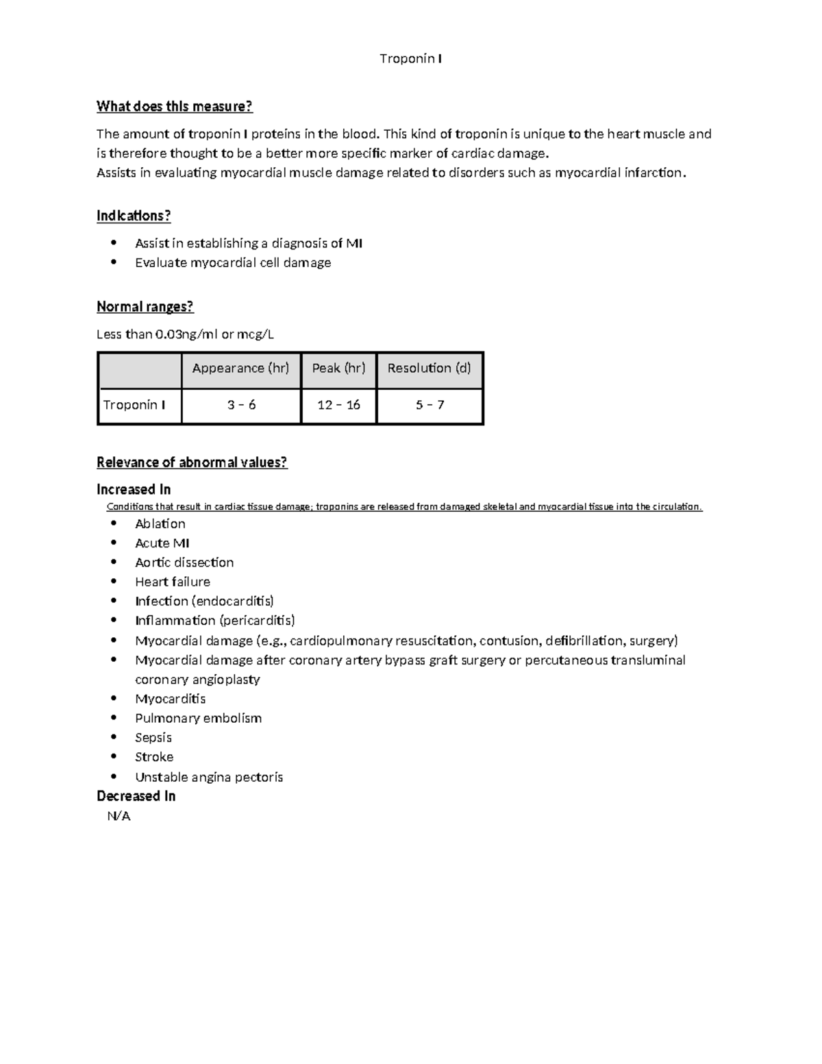 Troponin I - Bootcamp Prep Assignment - ED - Troponin I What does this ...
