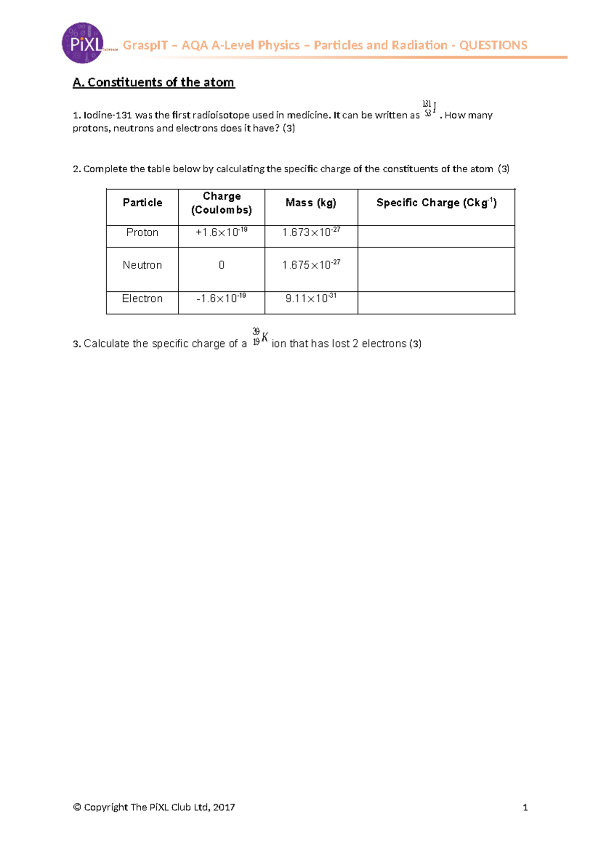 AQA Physics Particles and Radiation Grasp IT A Level Questions - A ...