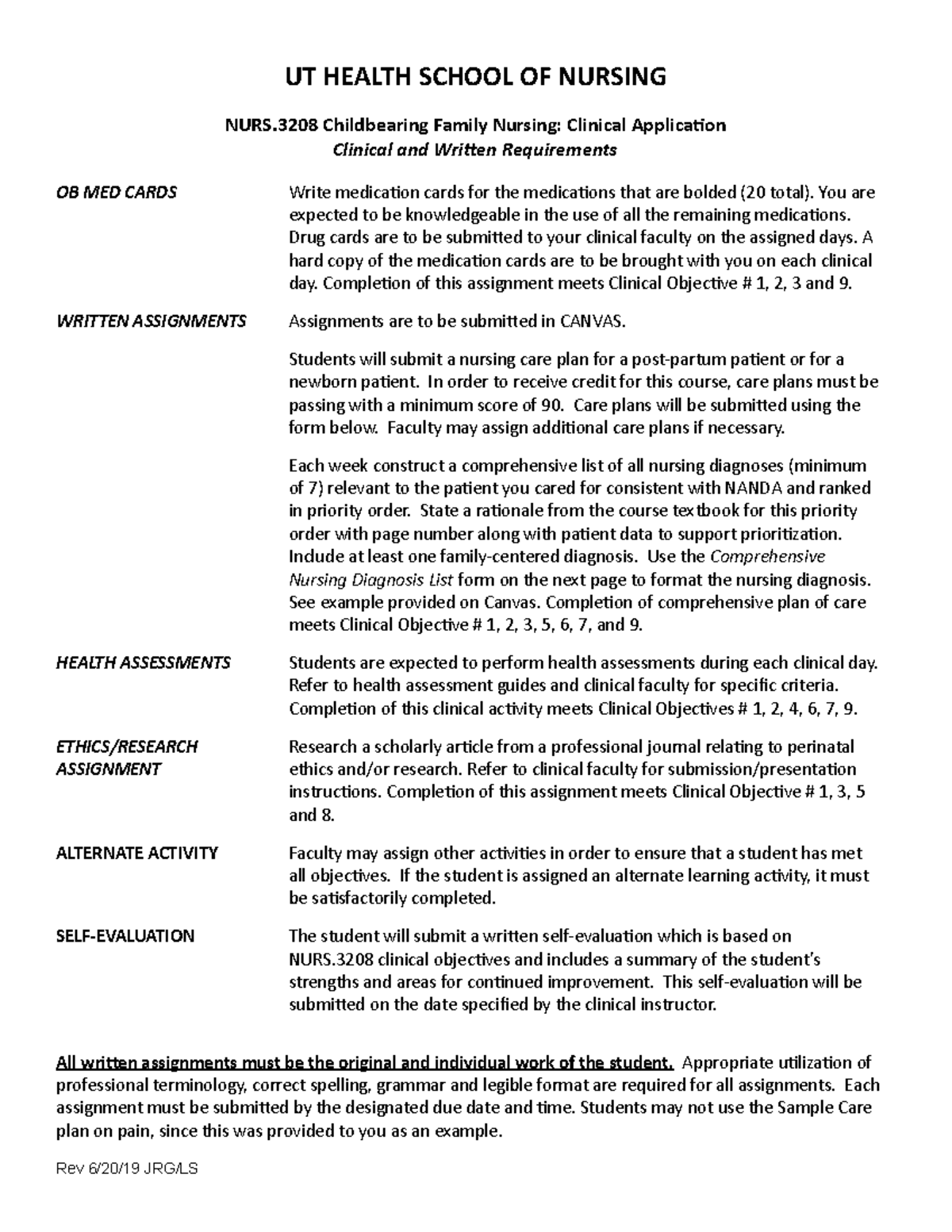 Template Clinical Written Assignments - UT HEALTH SCHOOL OF NURSING ...