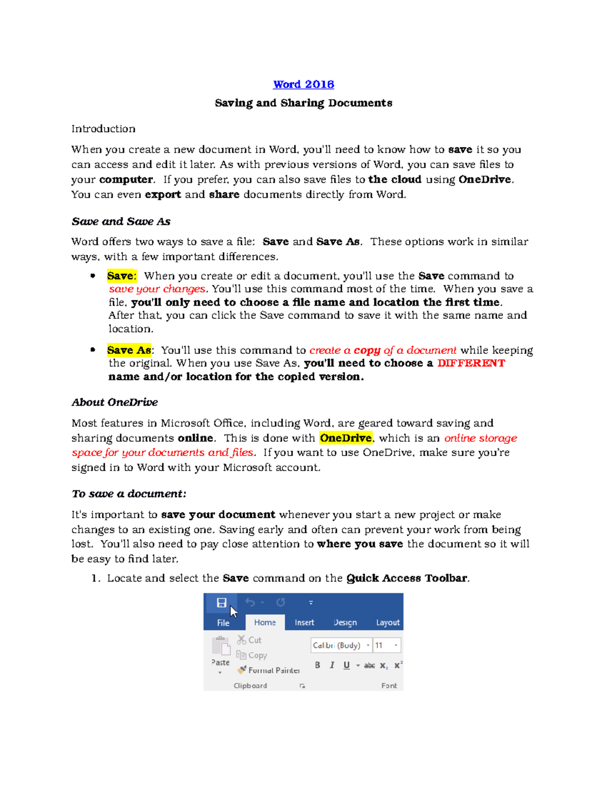 Ms Word 2016 Saving Sharing Tutorial Bs Infotech Studocu