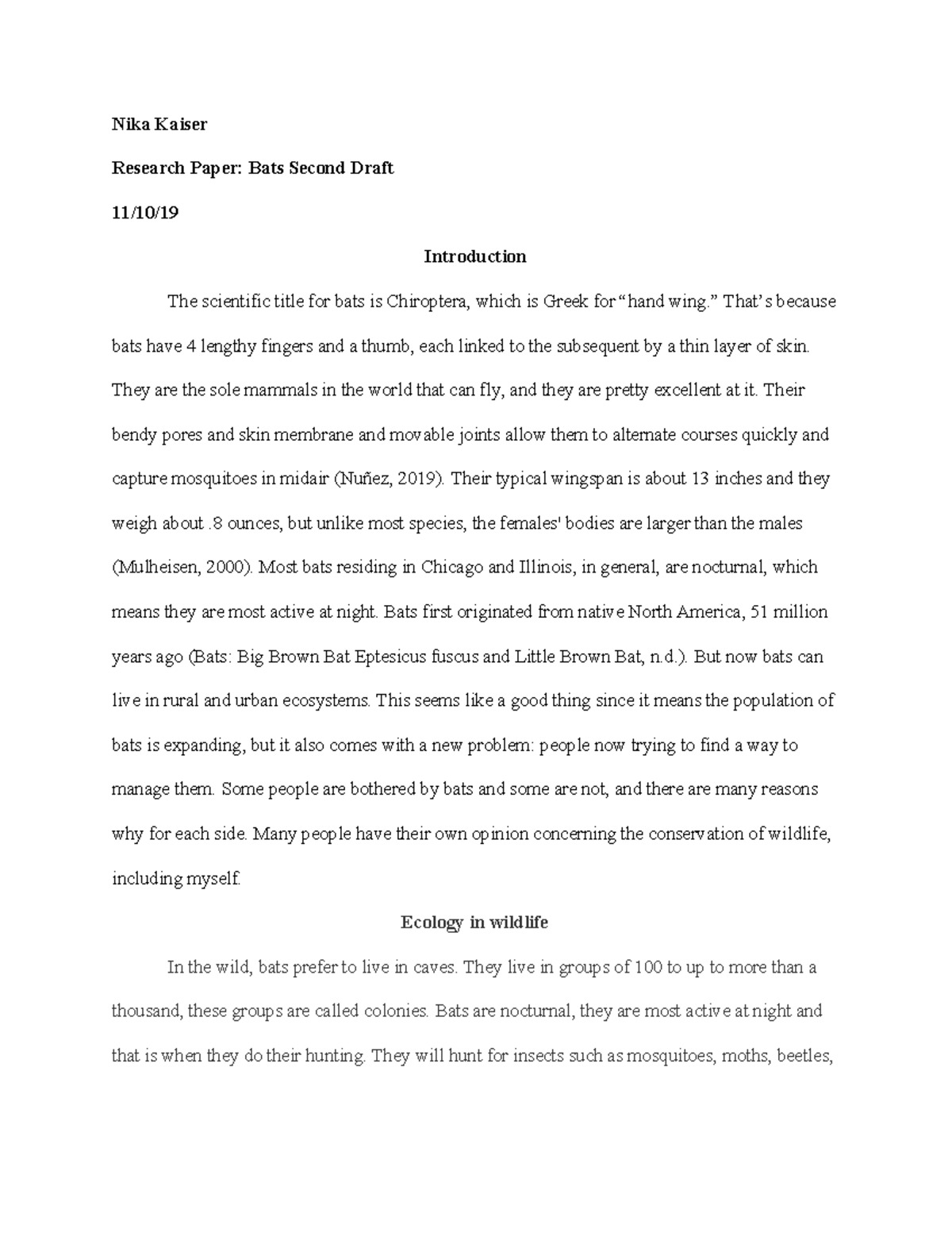 LSP Research Paper Final Draft - Nika Kaiser Research Paper: Bats ...