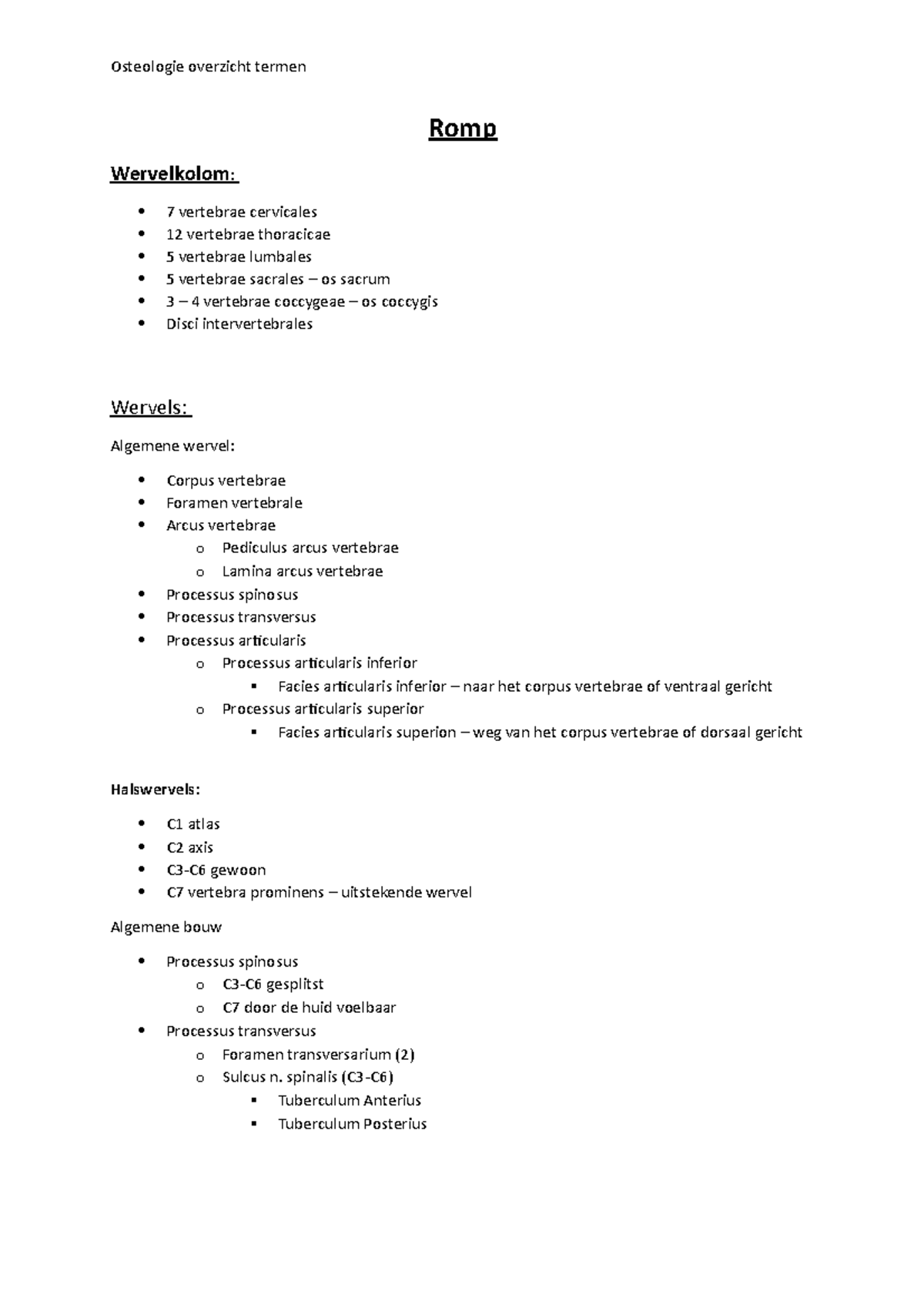Romp - Herhalingsdocument: samenvatting van de botten en bot-onderdelen ...