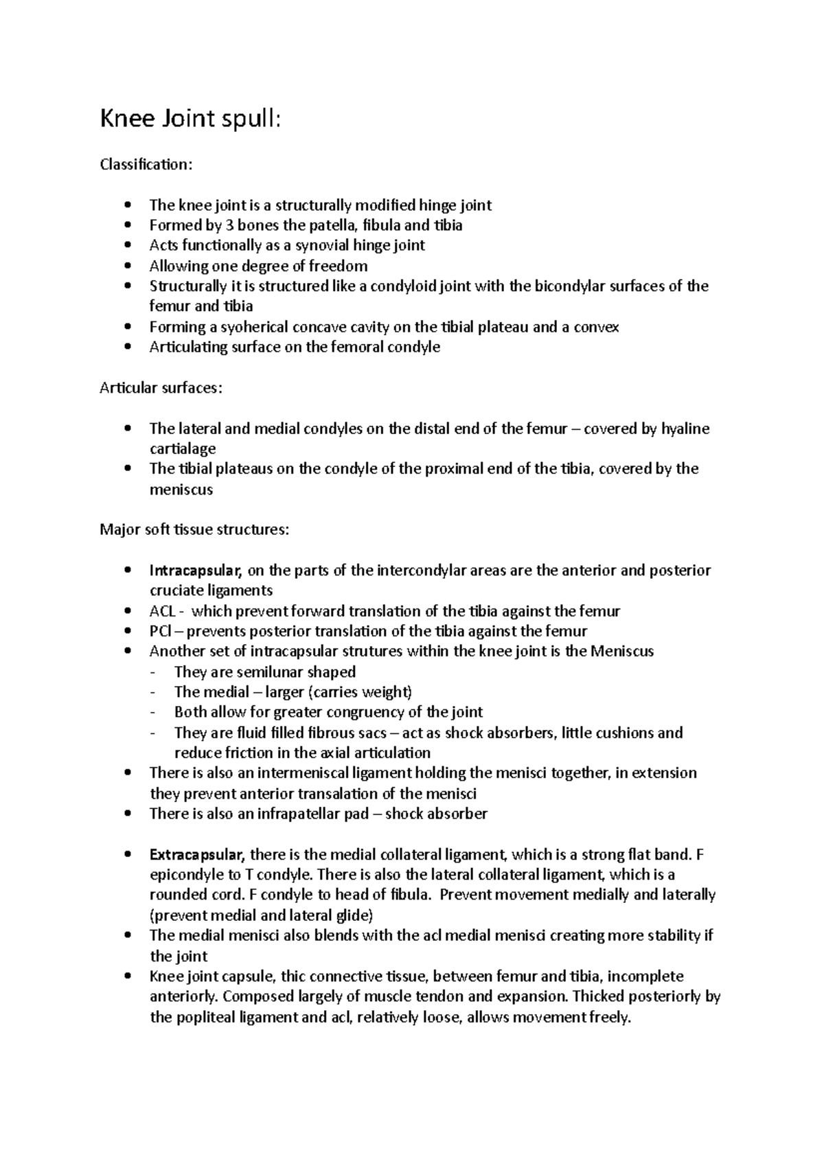 Knee Joint spull - Helps with OSCES. - pt5107 - UEL - Studocu