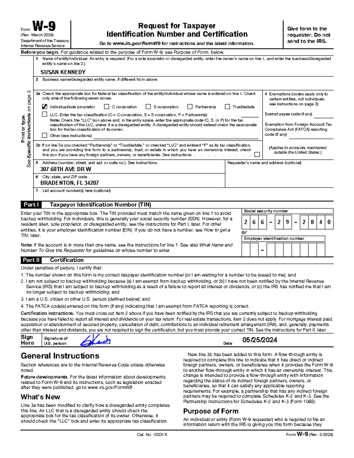 W9 - I LOVE THIS DOCUMENT - Form W- (Rev. March 2024) Request for ...