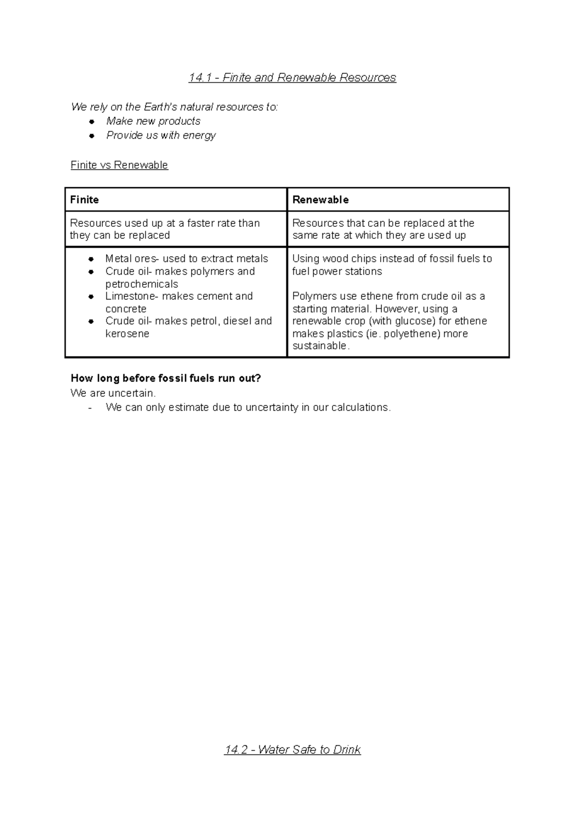 The Earth s Resources - Chemistry Unit 14 - 14 - Finite and Renewable Resources We rely on the ...