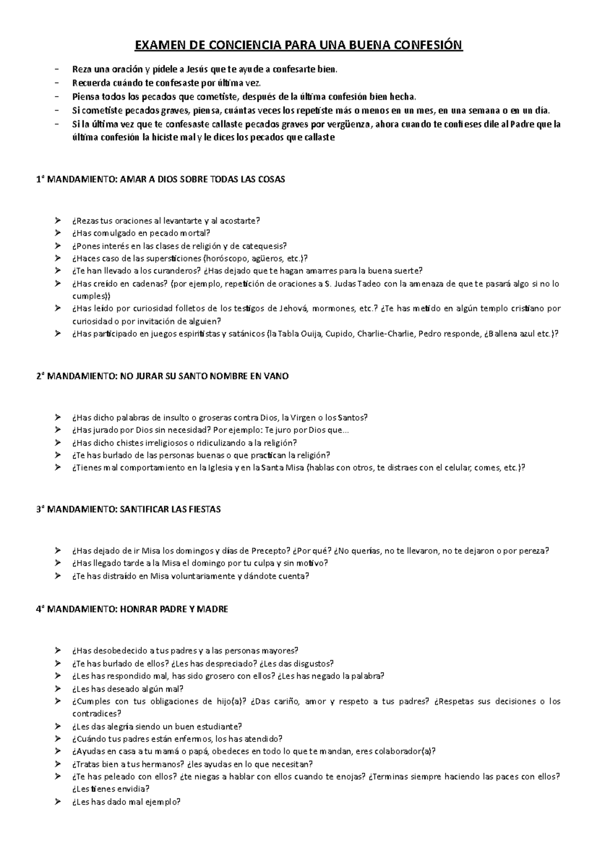 Examen DE Conciencia PARA UNA Buena Confesión - EXAMEN DE CONCIENCIA PARA UNA BUENA CONFESIÓN ...
