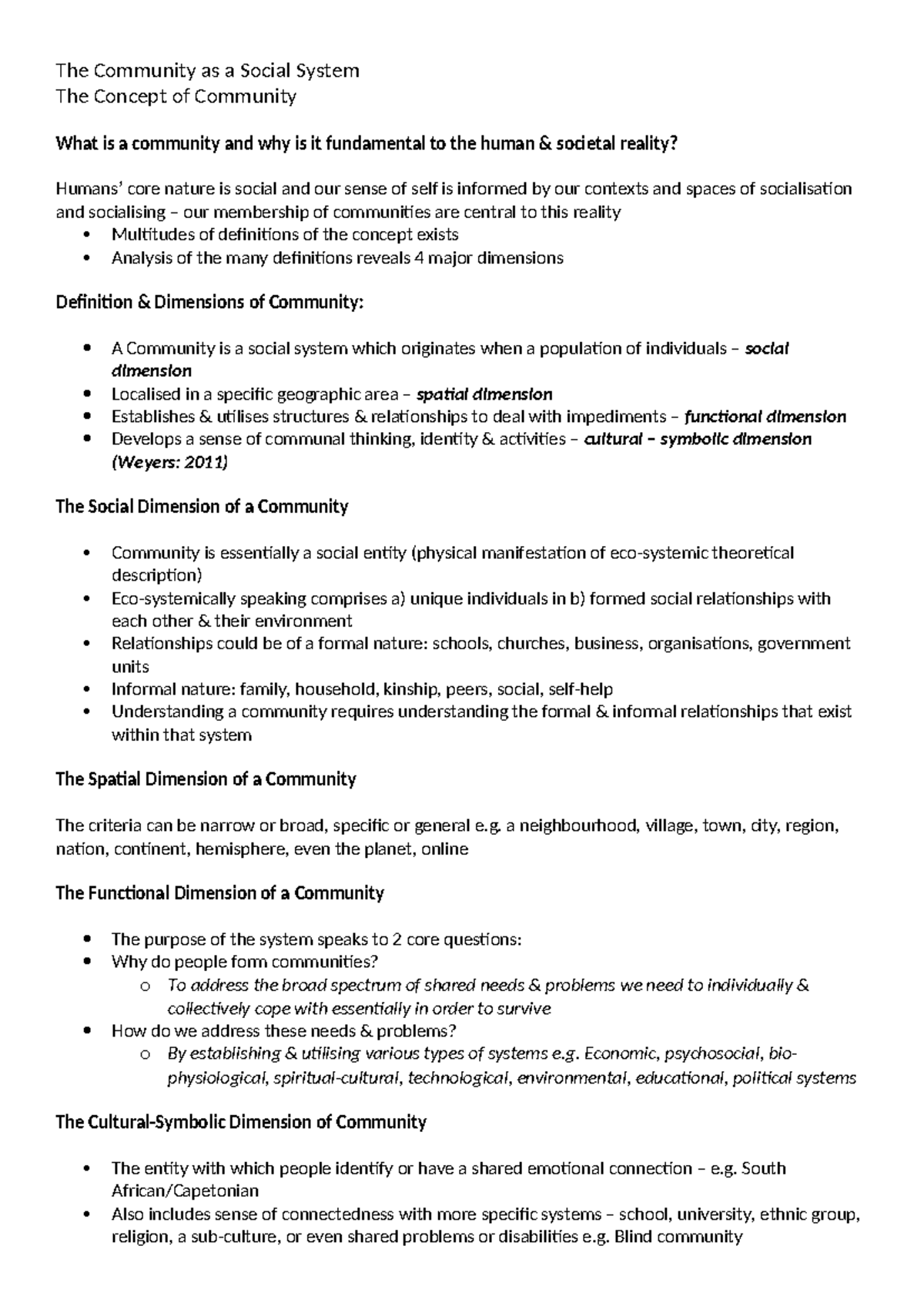 The Community as a Social System - a neighbourhood, village, town, city ...
