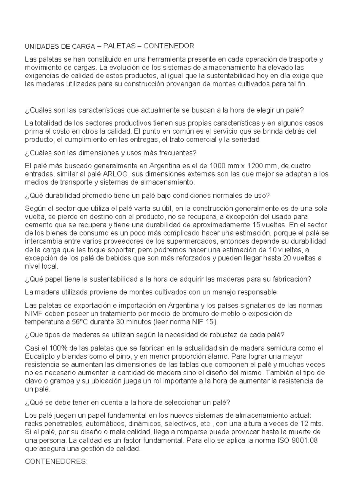 C Unidades DE Carga - UNIDADES DE CARGA – PALETAS – CONTENEDOR Las ...