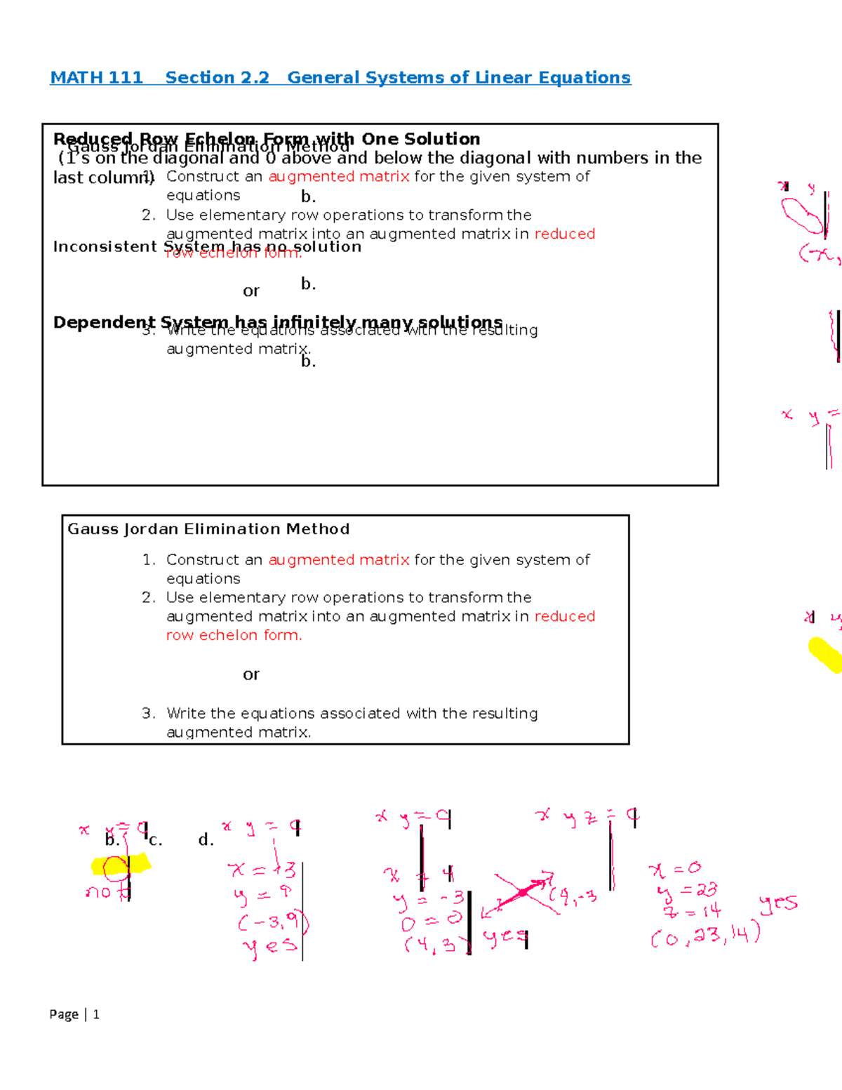 Section 2.2 General Systems of Linear Equations - MATH 111 Section 2 ...