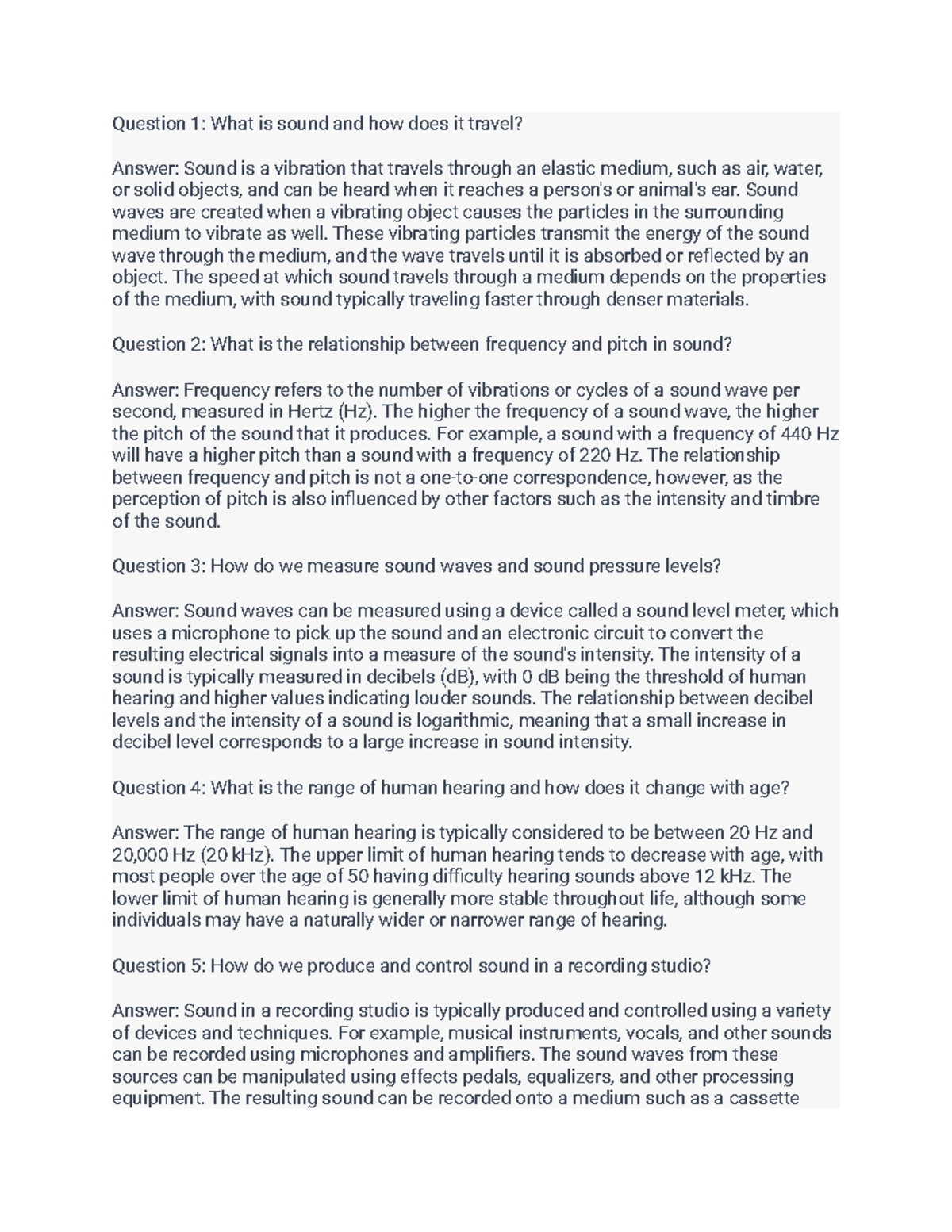 HW q a- Ss Graduate Sound Lab - Question 1: What is sound and how does ...