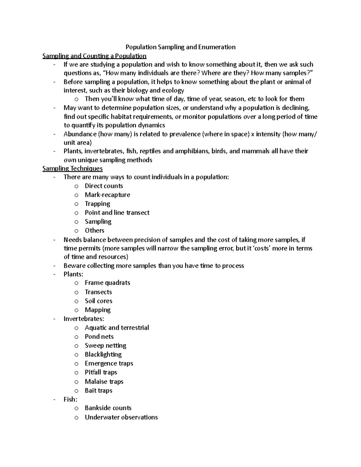 Population Sampling and Enumeration - Population Sampling and ...