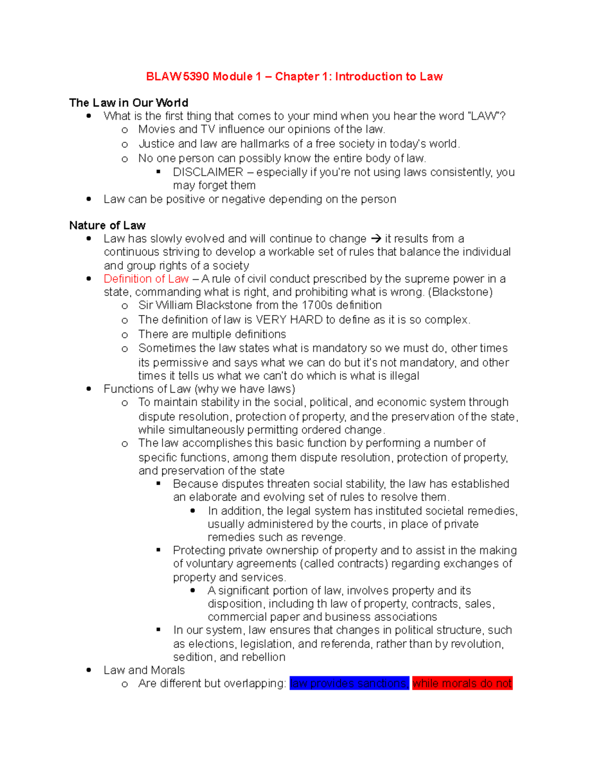 Module 1 - Chapter 1 - Professor Pleasant - BLAW 5390 Module 1 ...