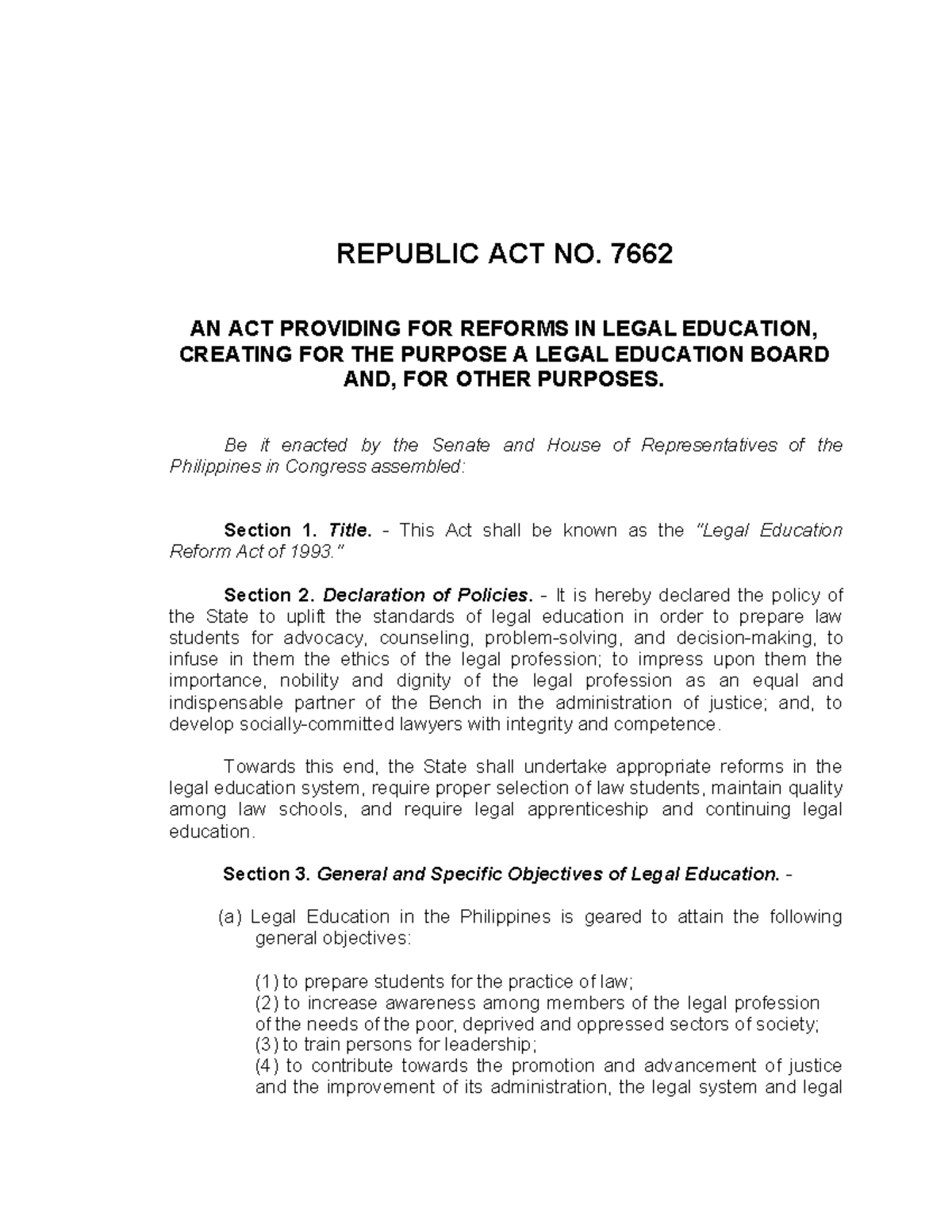 RA-7662 - legal ethics - REPUBLIC ACT NO. 7662 AN ACT PROVIDING FOR ...