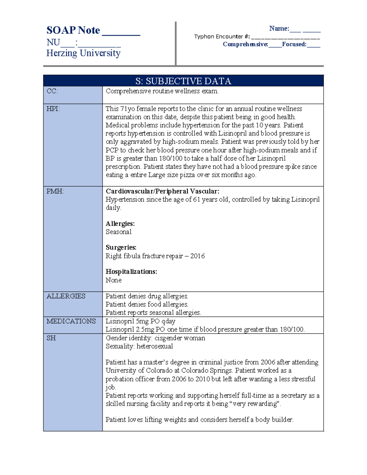 Case Study 4 - Assignment - SOAP Note _______ NU___:_________ Herzing ...