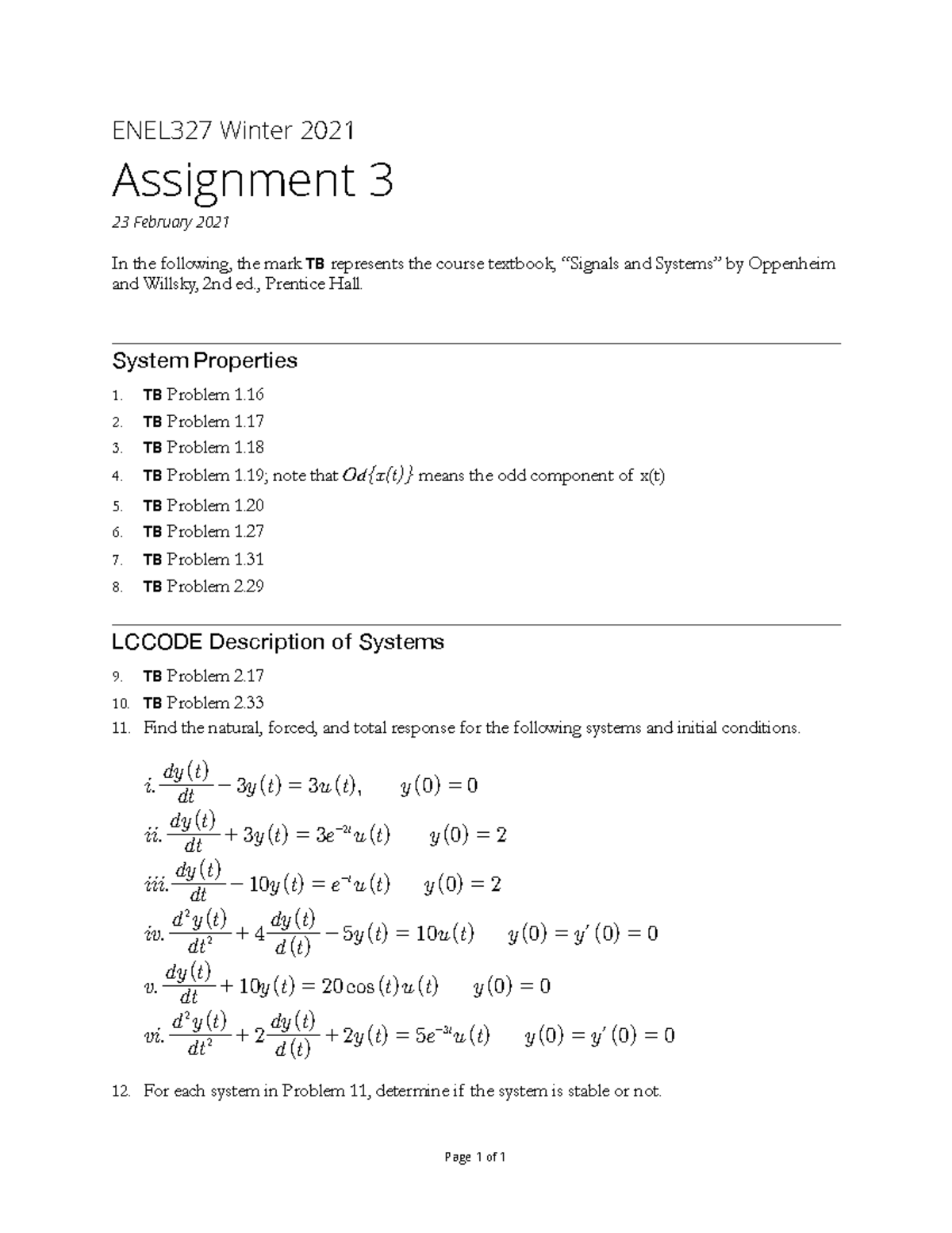 ENEL327 Winter 2021 Assignment 3 - , Prentice Hall. TB represents the course textbook, “Signals ...