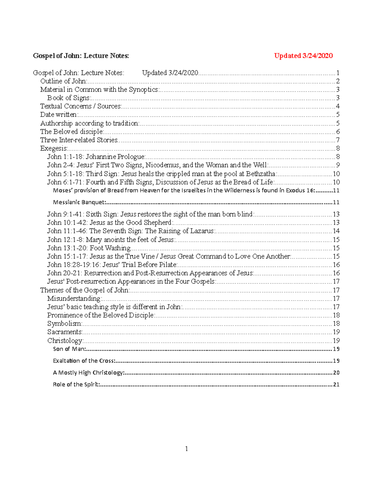 Gospel of John Lecture Notes - - Studocu