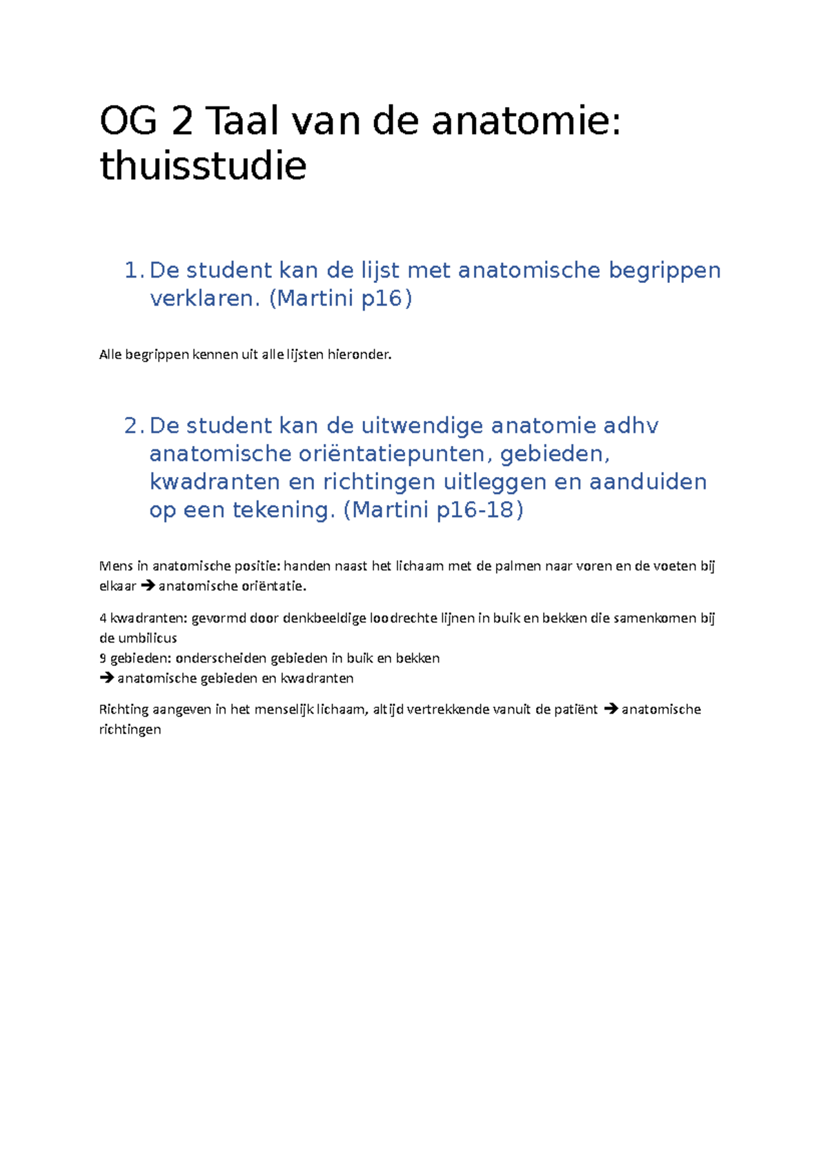 OG 2 Taal van de anatomie - OG 2 Taal van de anatomie: thuisstudie 1 ...