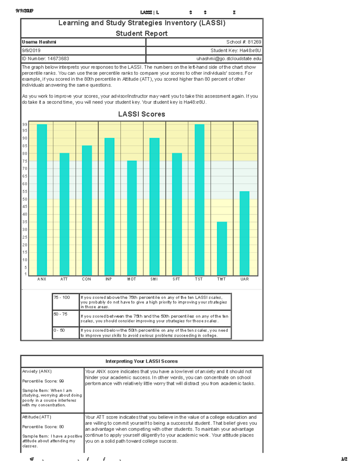 Lassi Learning and Study Strategies Inventory - 9/9/2019 LASSI ...